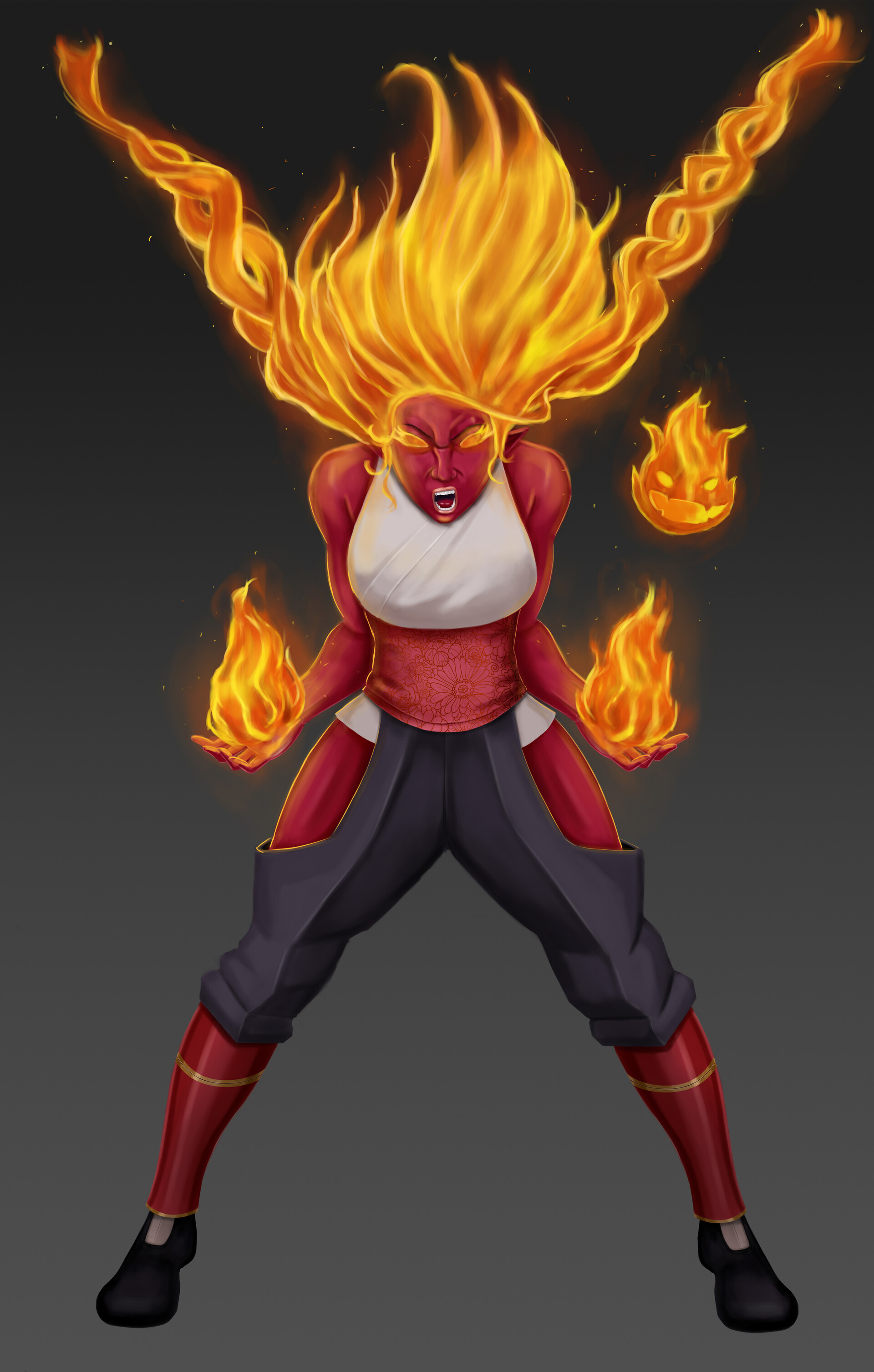 ArtStation - Fiery Druid with a fire elemental buddy