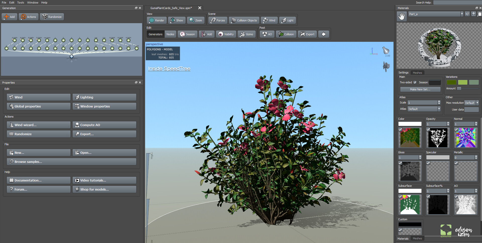 Edison - Hibiscus Plant Creation in Substance Designer & SpeedTree.