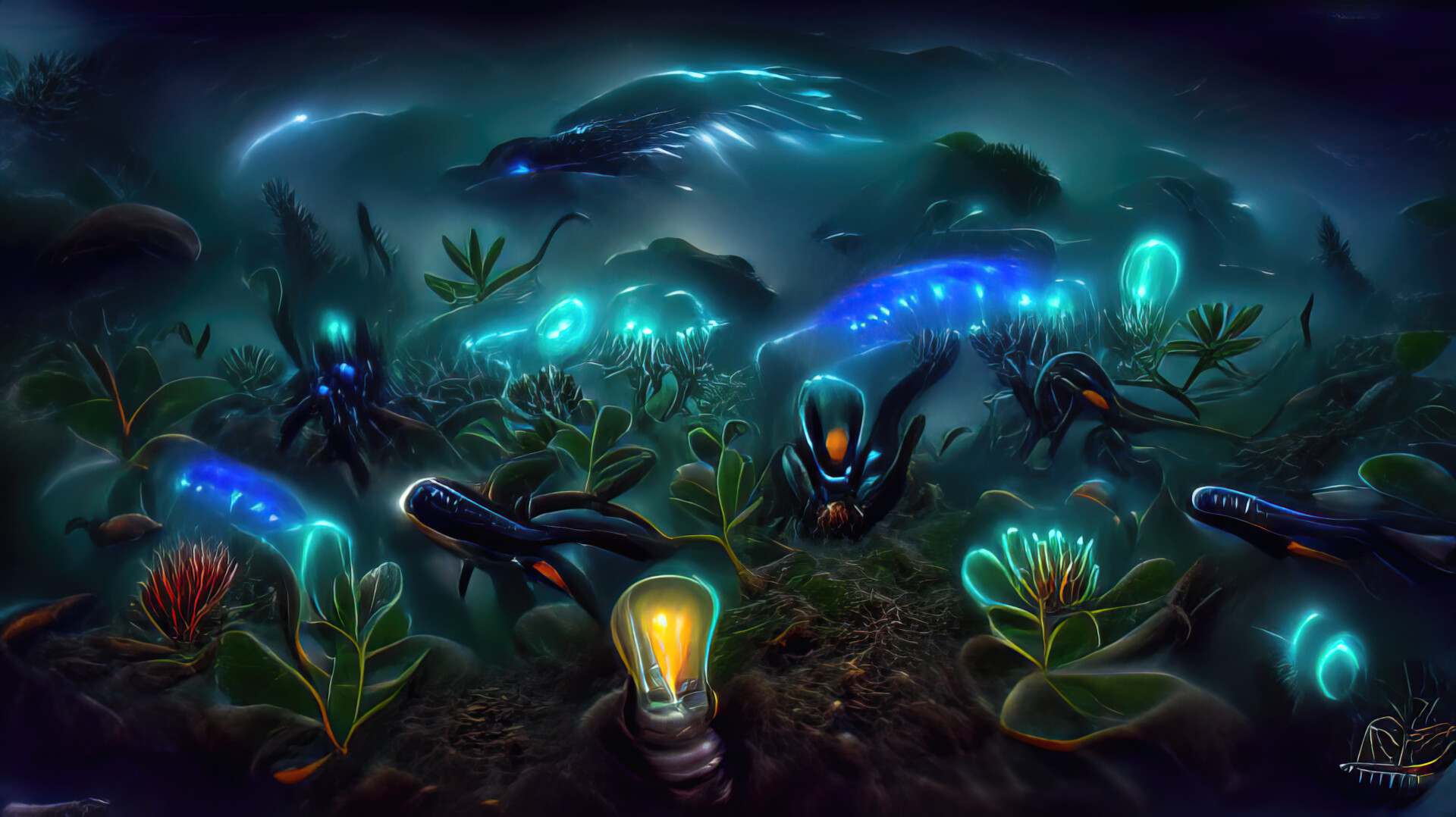 Dimitri Bracke - Concept Art - Underwater Bioluminescent Biome