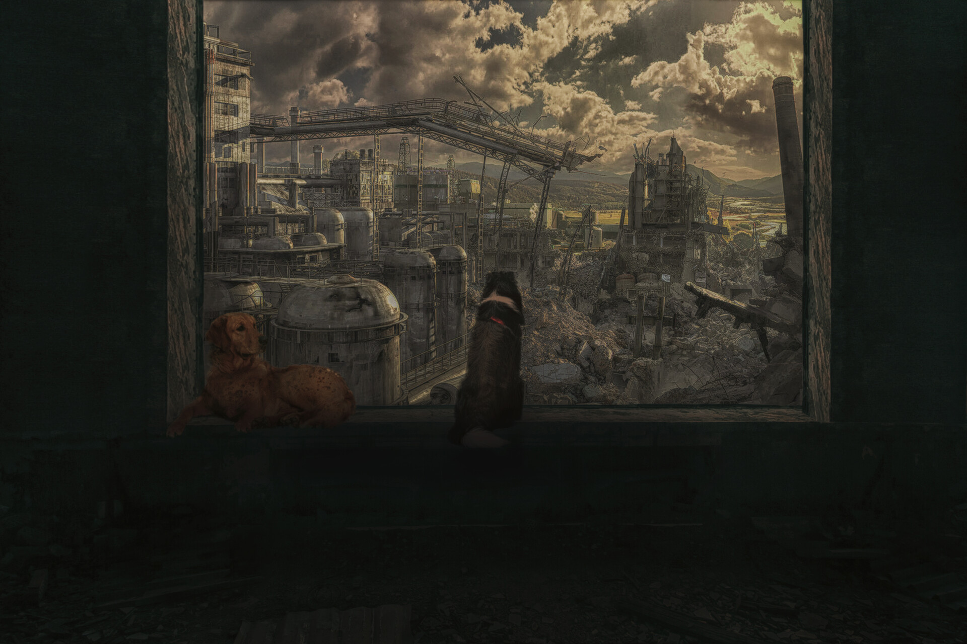 ArtStation - "Dog and ruined city"