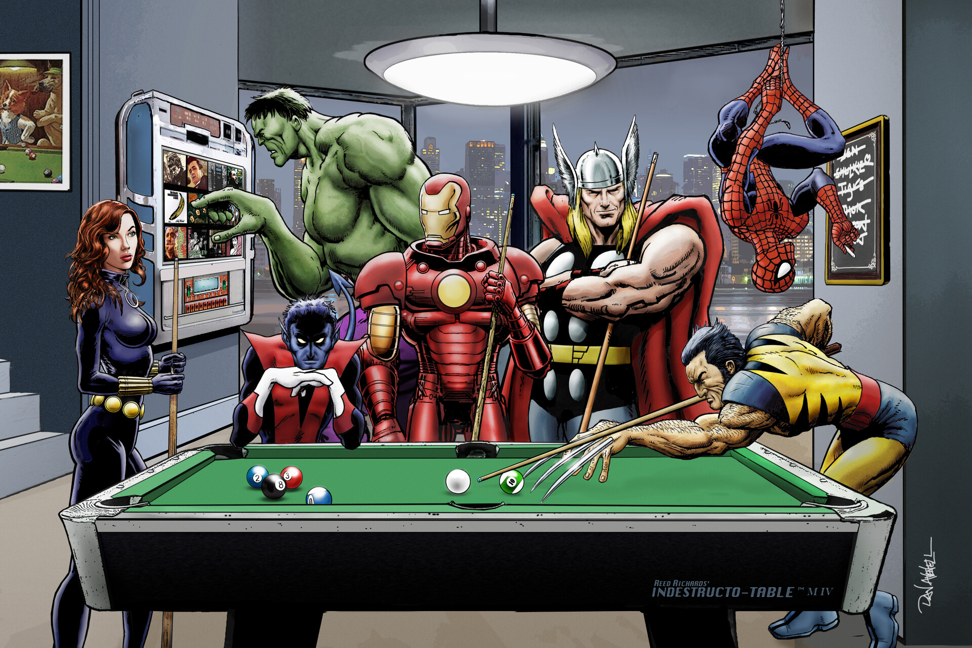 ArtStation - After Hours - Marvel Superheroes Relax Playing Pool