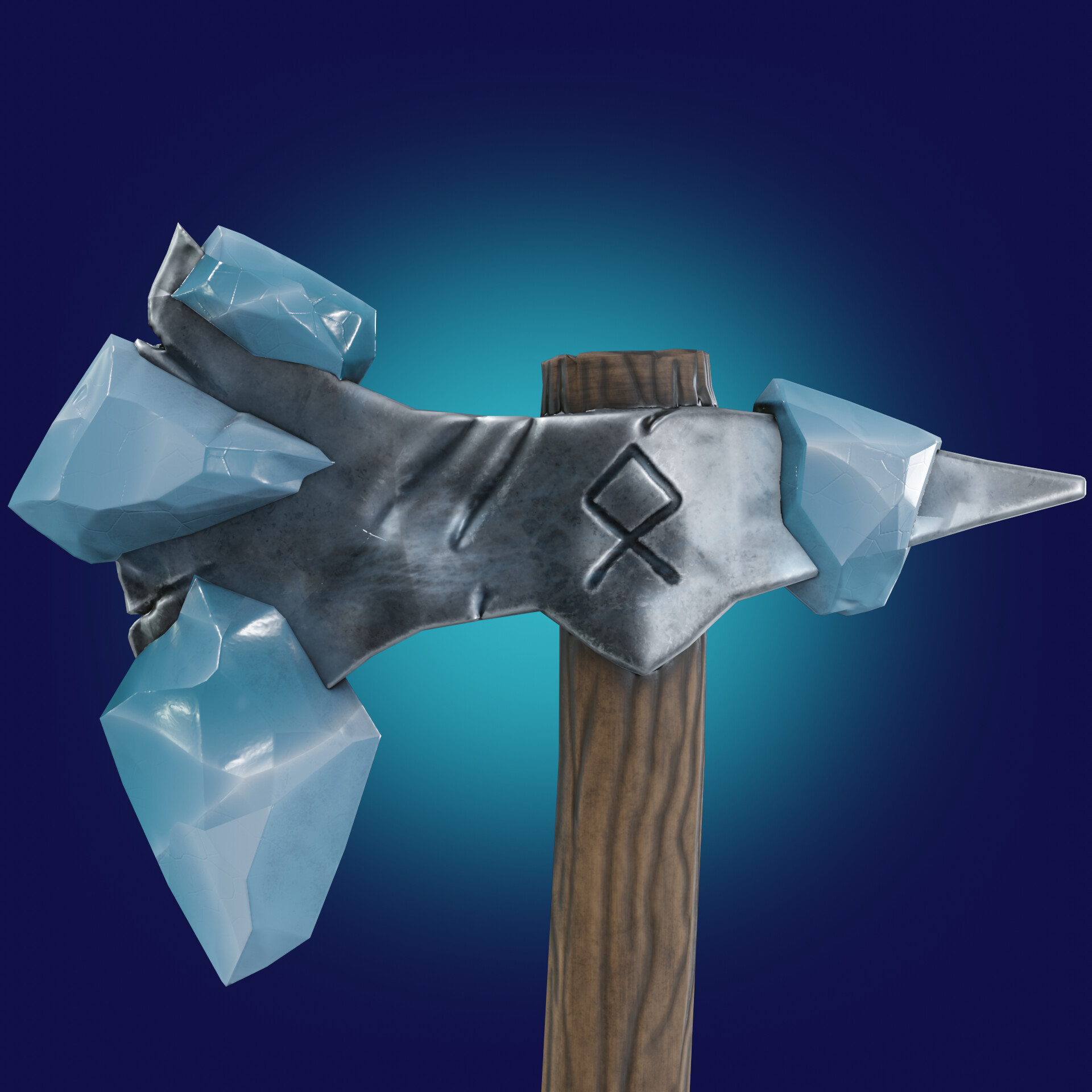 Maxim Evgrafov - Stylized Axe with ice crystals PBR low-poly game ready