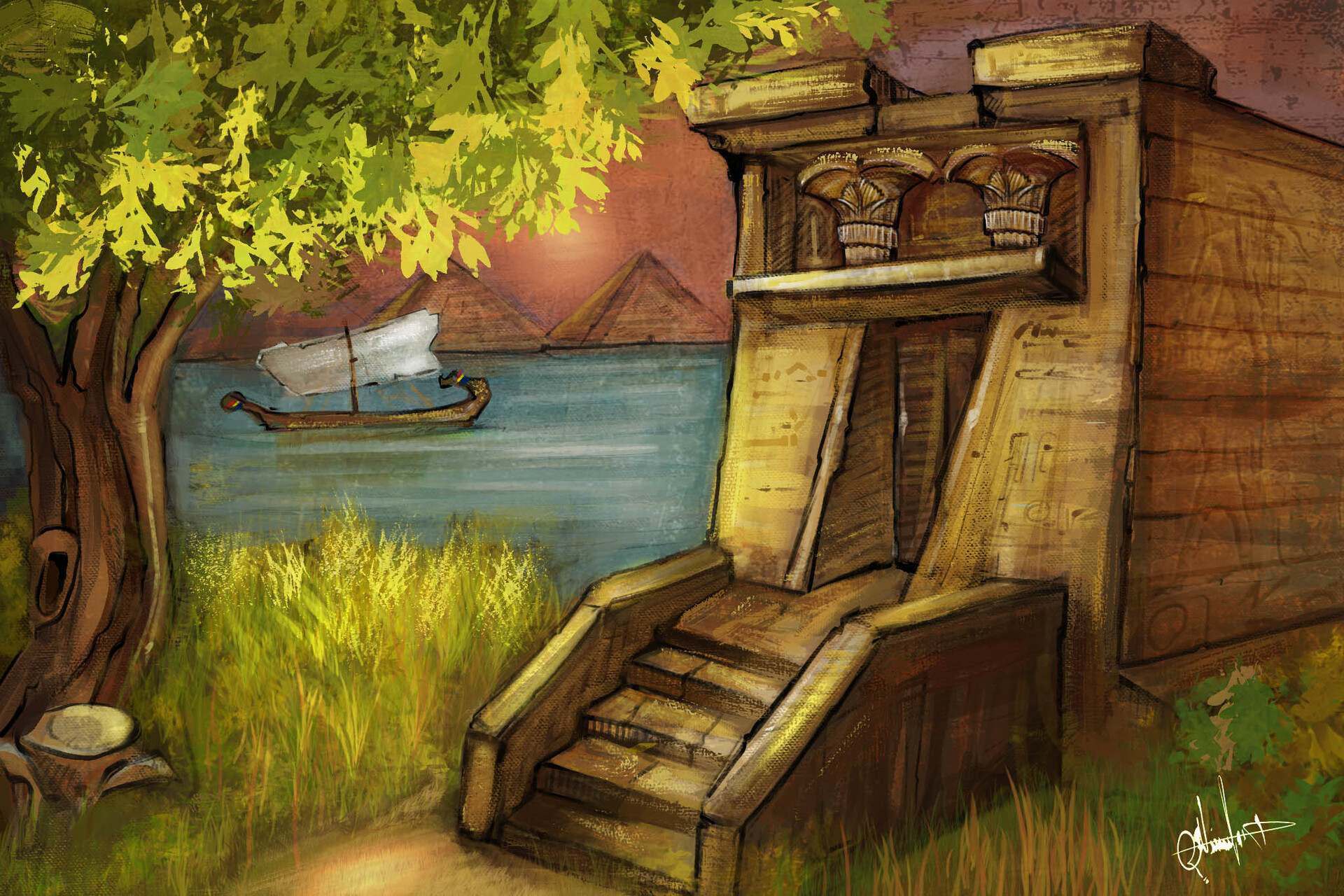 ArtStation - A scene of an Egyptian pharaonic house