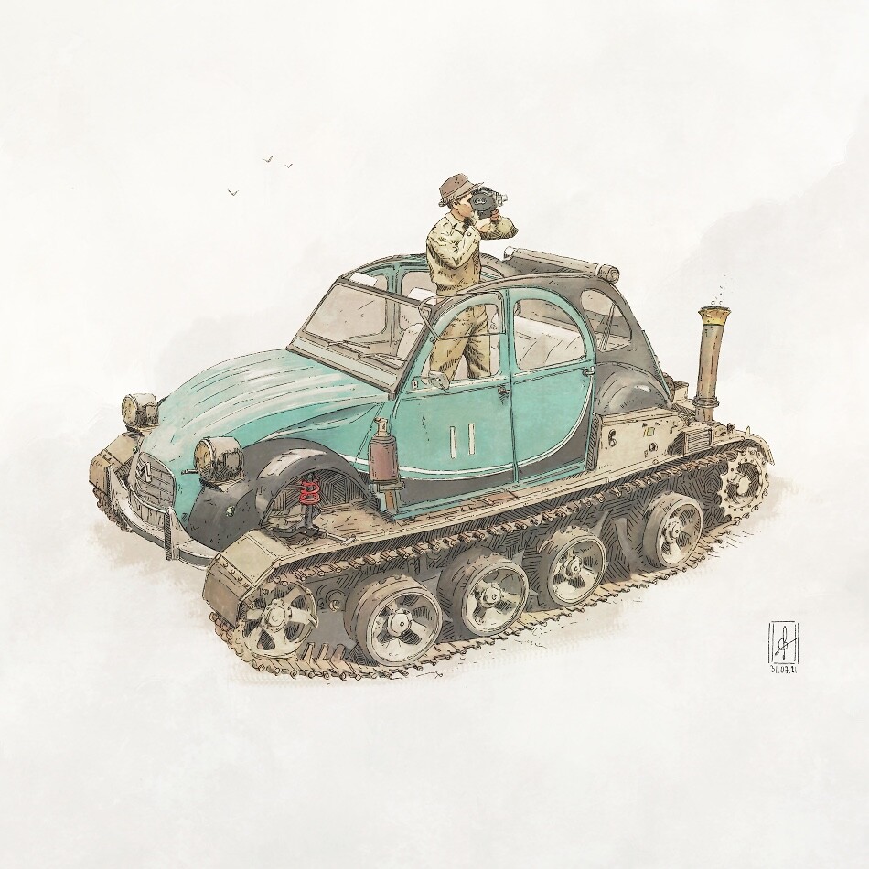 ArtStation - 2cv on tracks