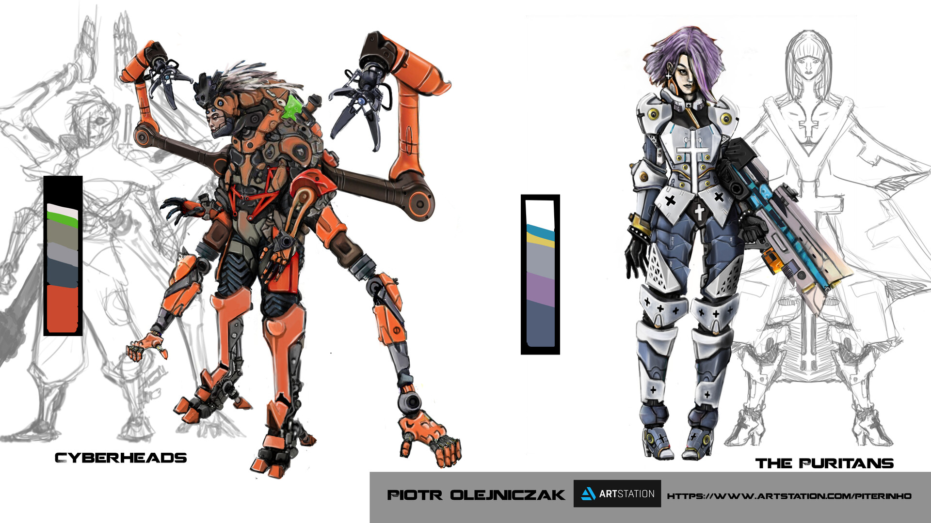 ArtStation - Cyberpunk/Sci-Fi character design - Cyberheads vs The Puritans