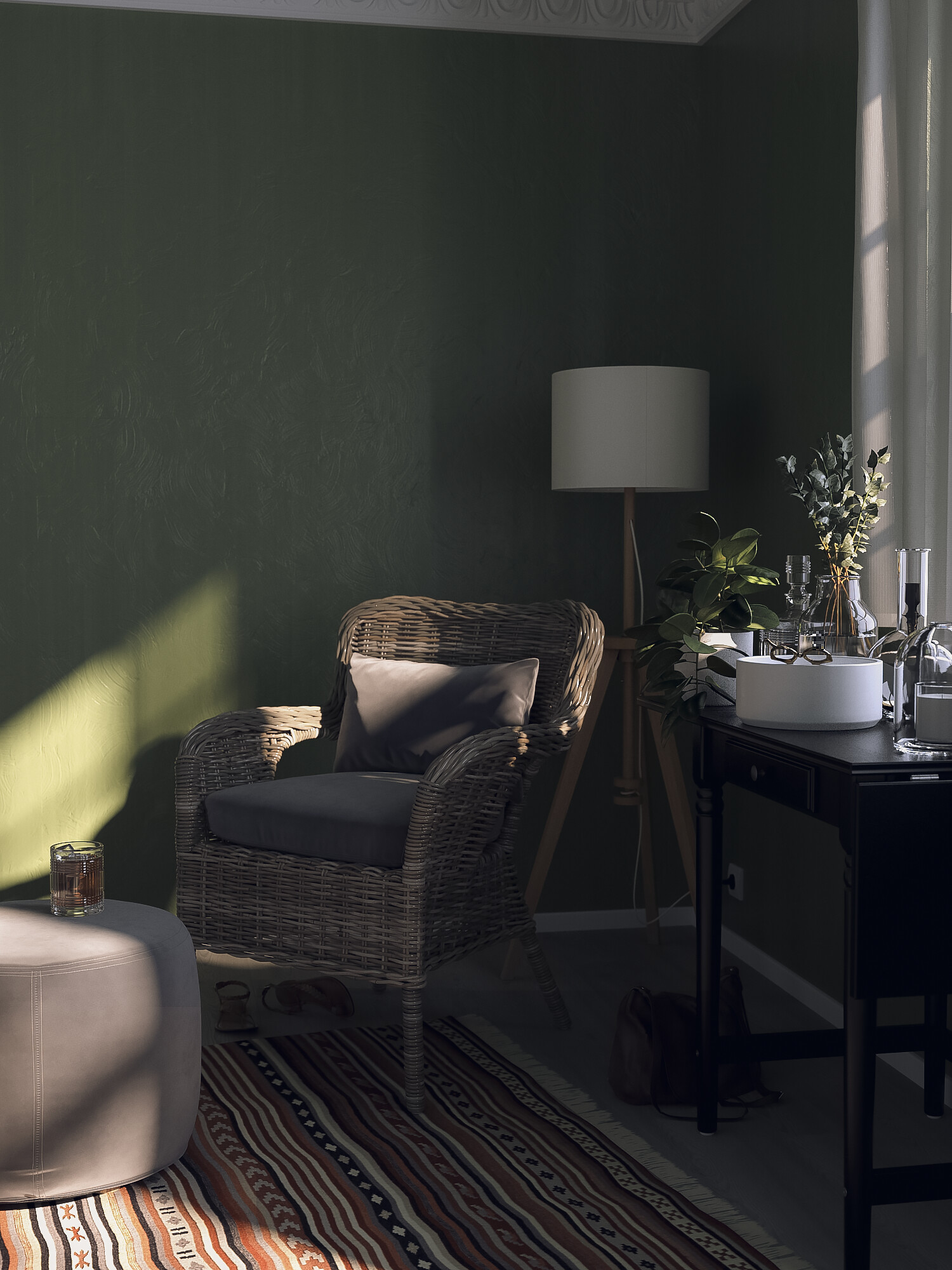 dark green study room