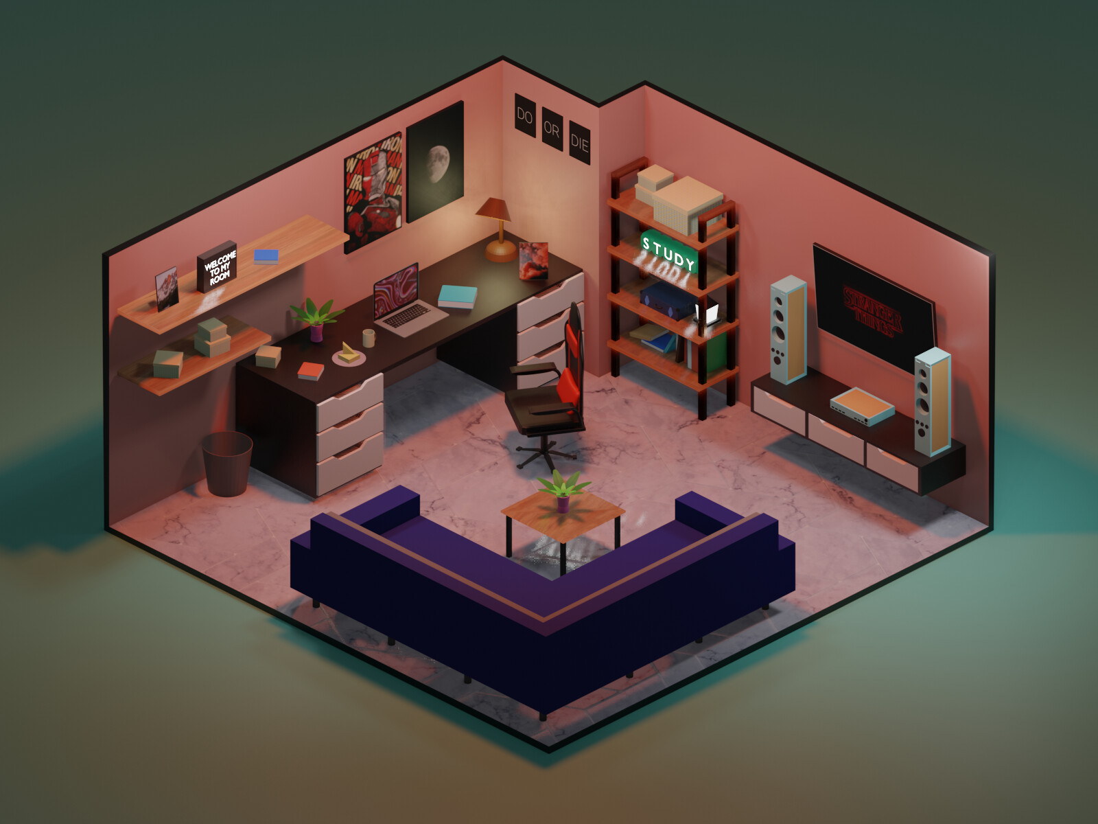 ArtStation - Study Room ( Isometric Room Practice )