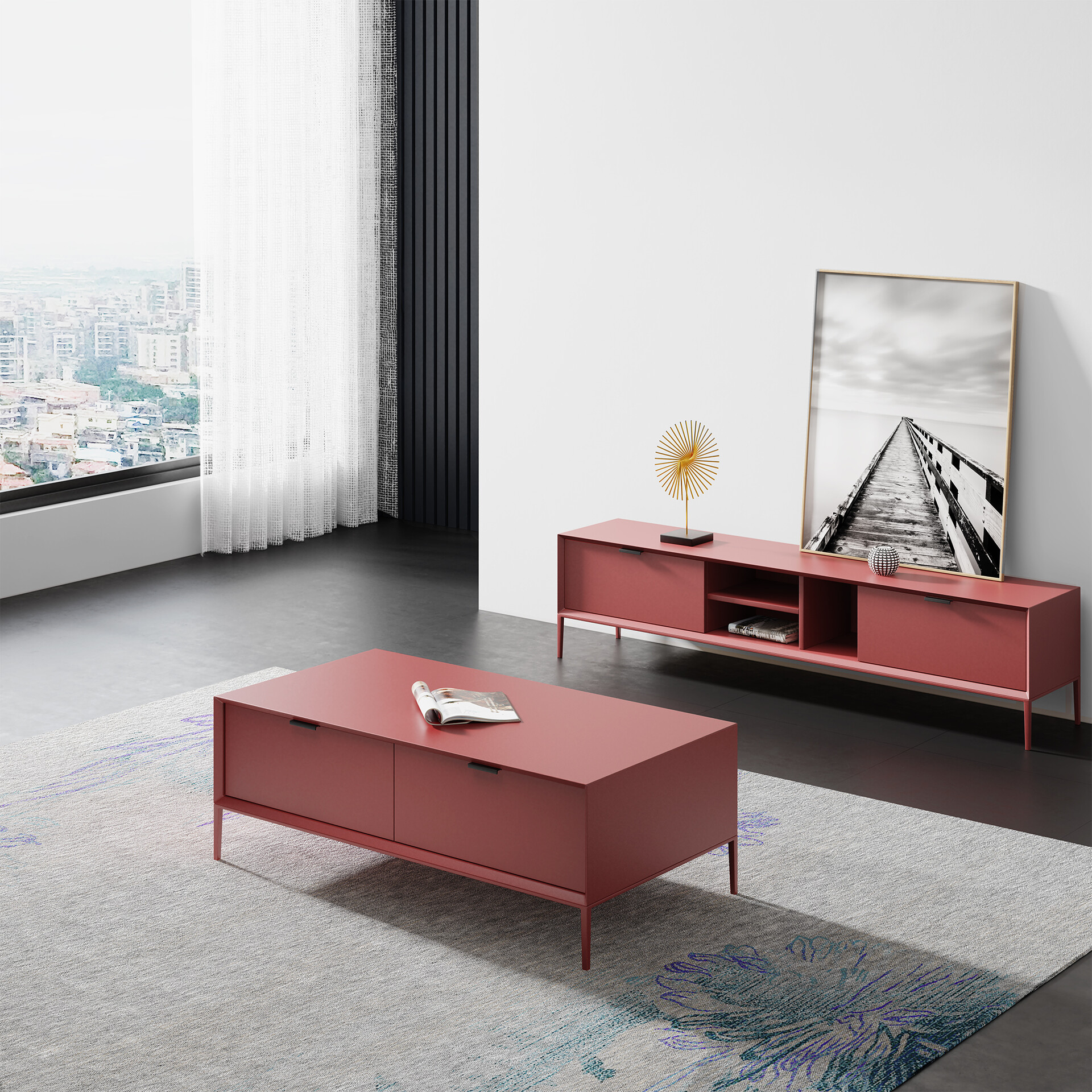 ArtStation - №28 3ds max coffee table TV cabinet scene rendering process