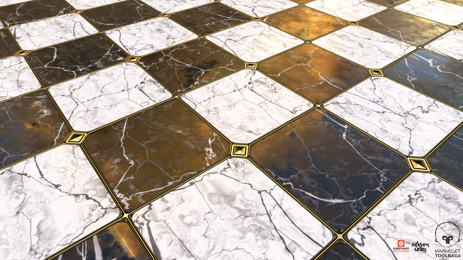 ArtStation - Marble Tiles With Metal Trim