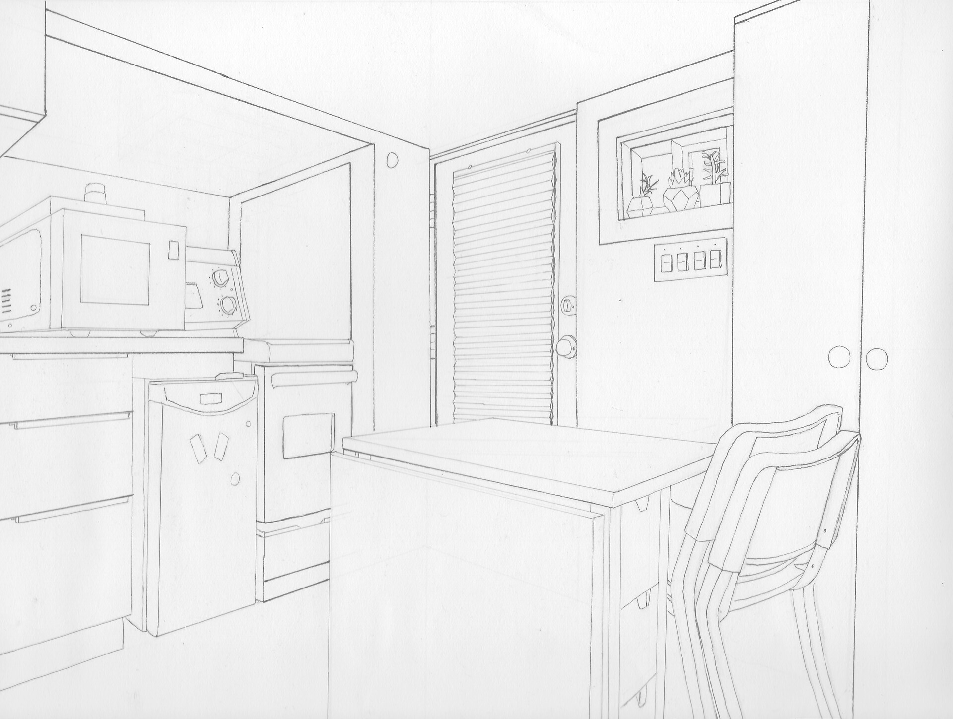 how to draw 2 point perspective kitchen
