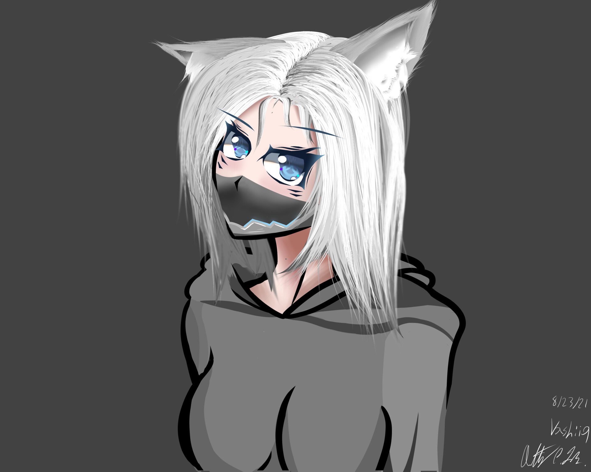ArtStation - Fox Girl drawing with Cyberninja Hanzo's mask