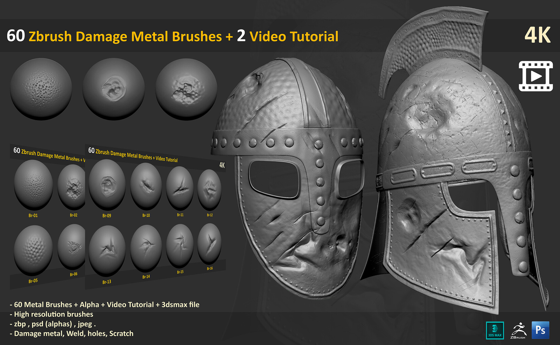 ArtStation - 60 Zbrush Damage Metal Brushes