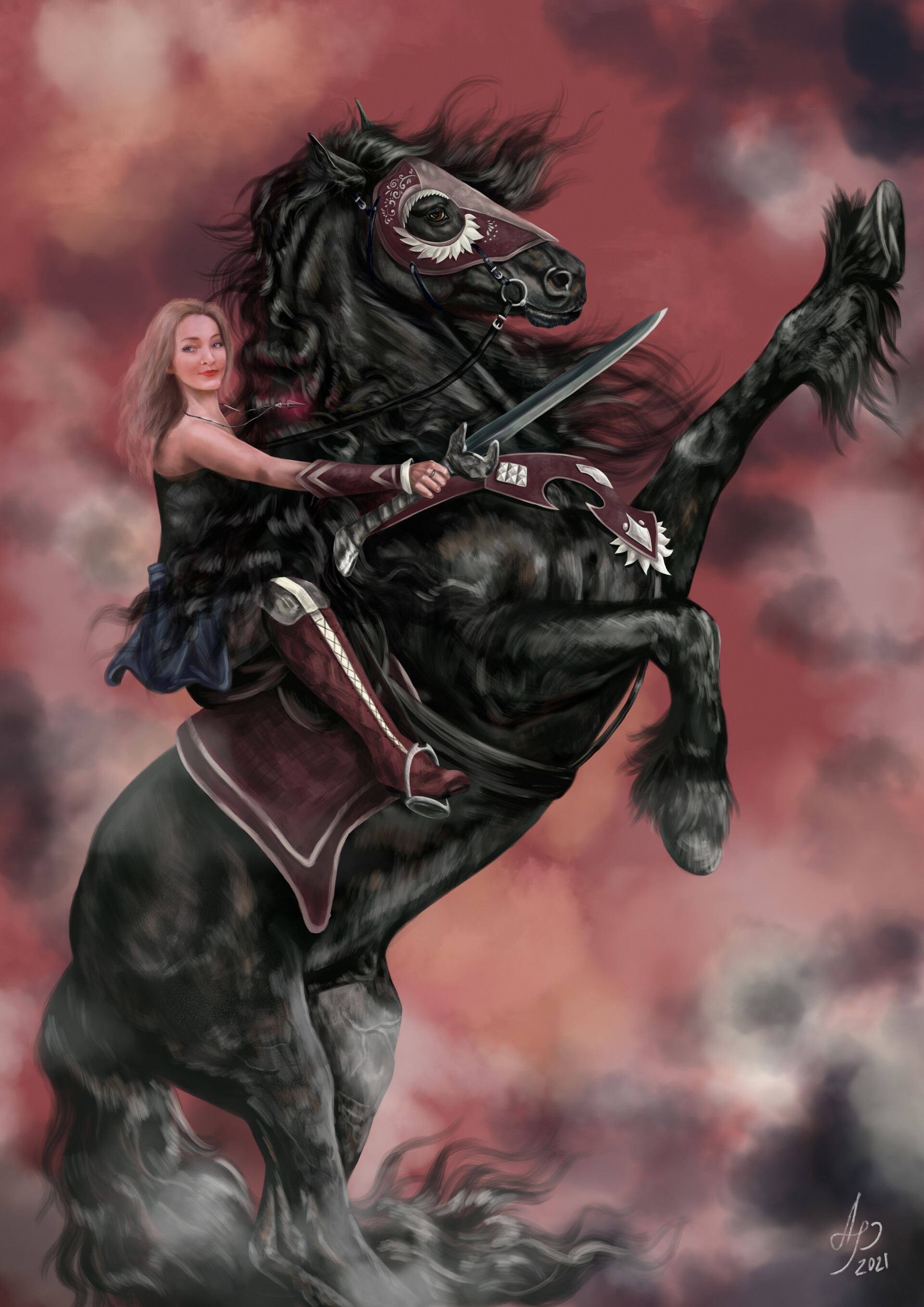 ArtStation - Amazon and friesian stallion