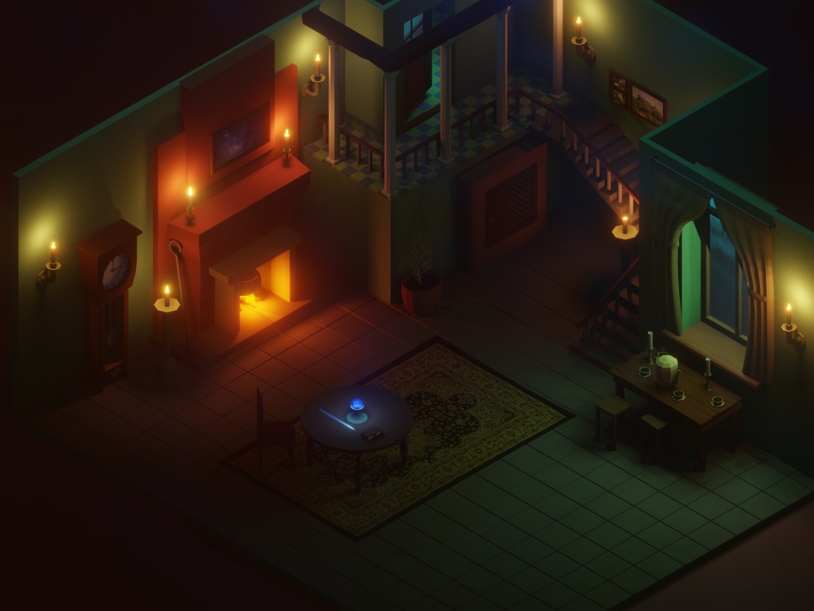 ArtStation - Gloomy room with the fireplace