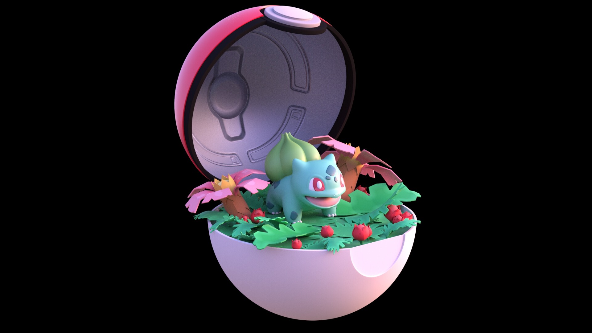 ArtStation - [ WIP ] Pokemon's home in pokeballs BULBASAUR