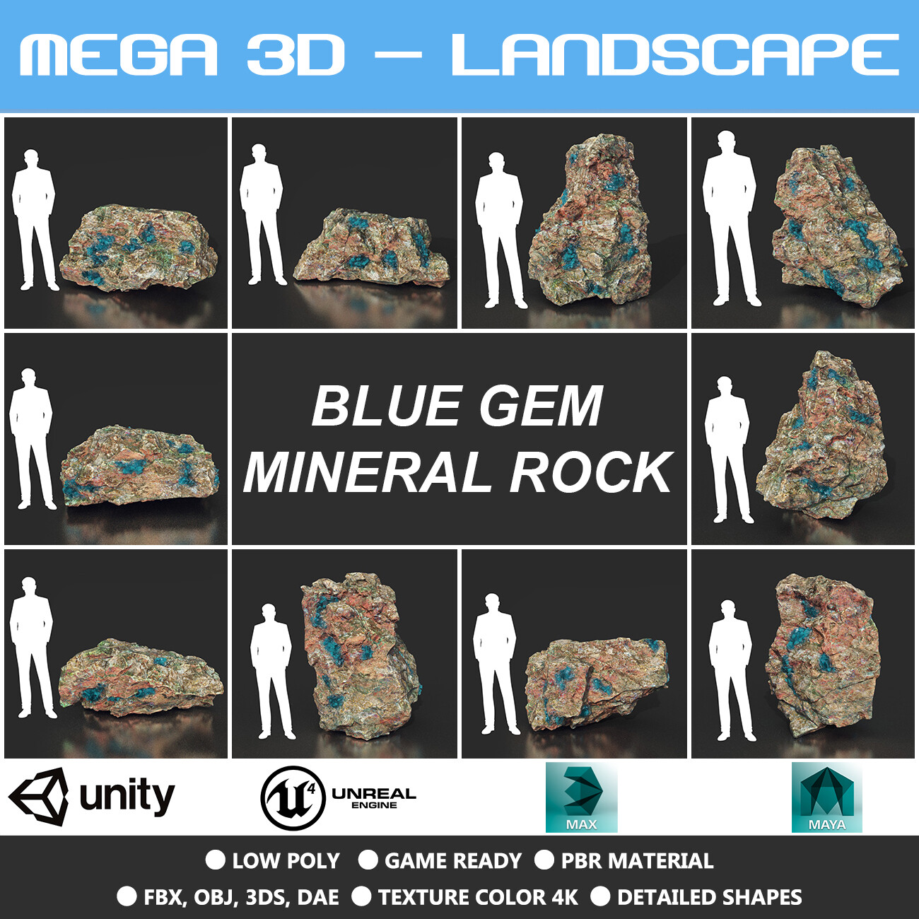 ArtStation - Low Poly Blue Gem Mineral Rock 210823