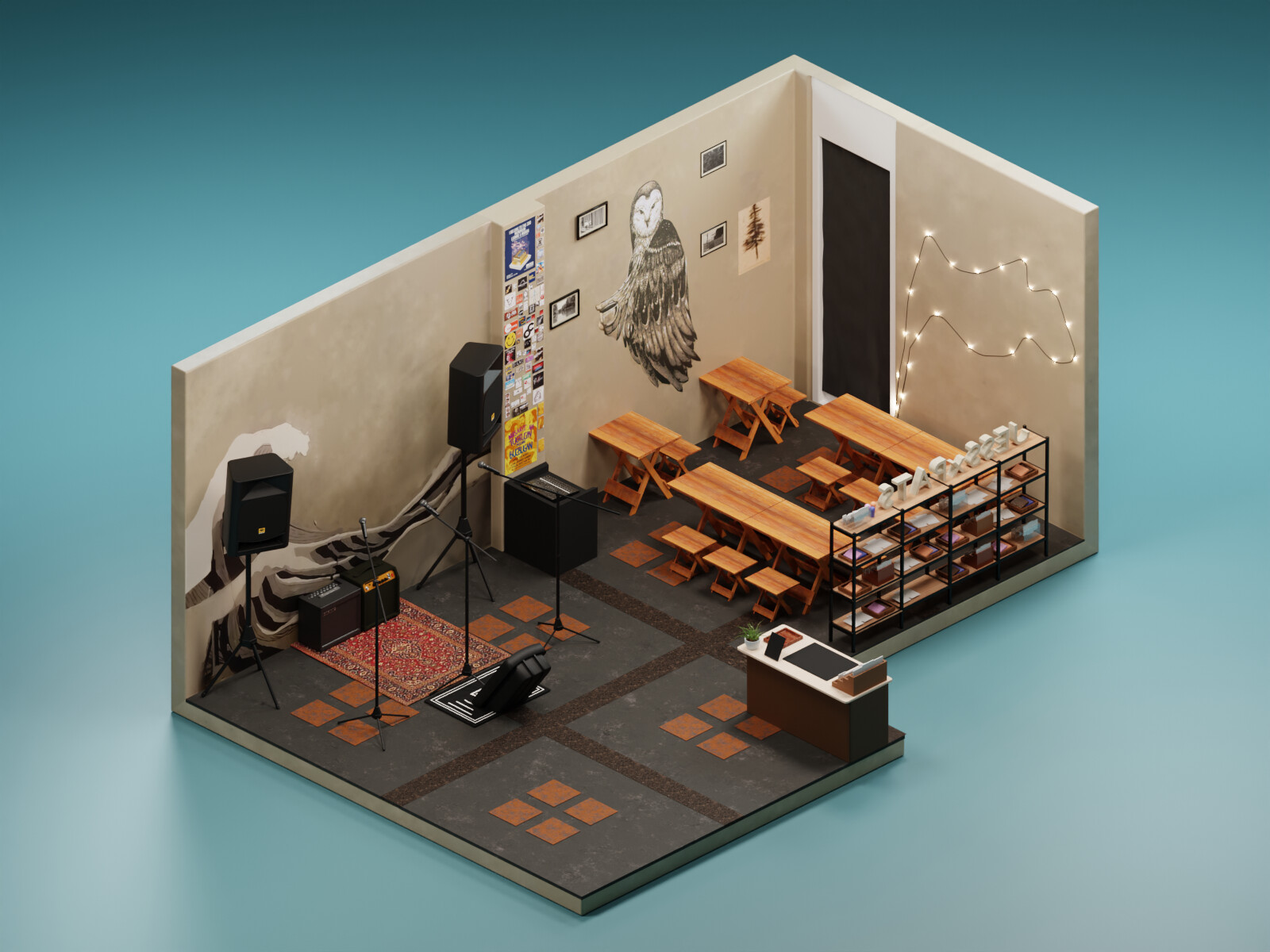 ArtStation - 3D Isometric Jess & Pat's Gig Venue