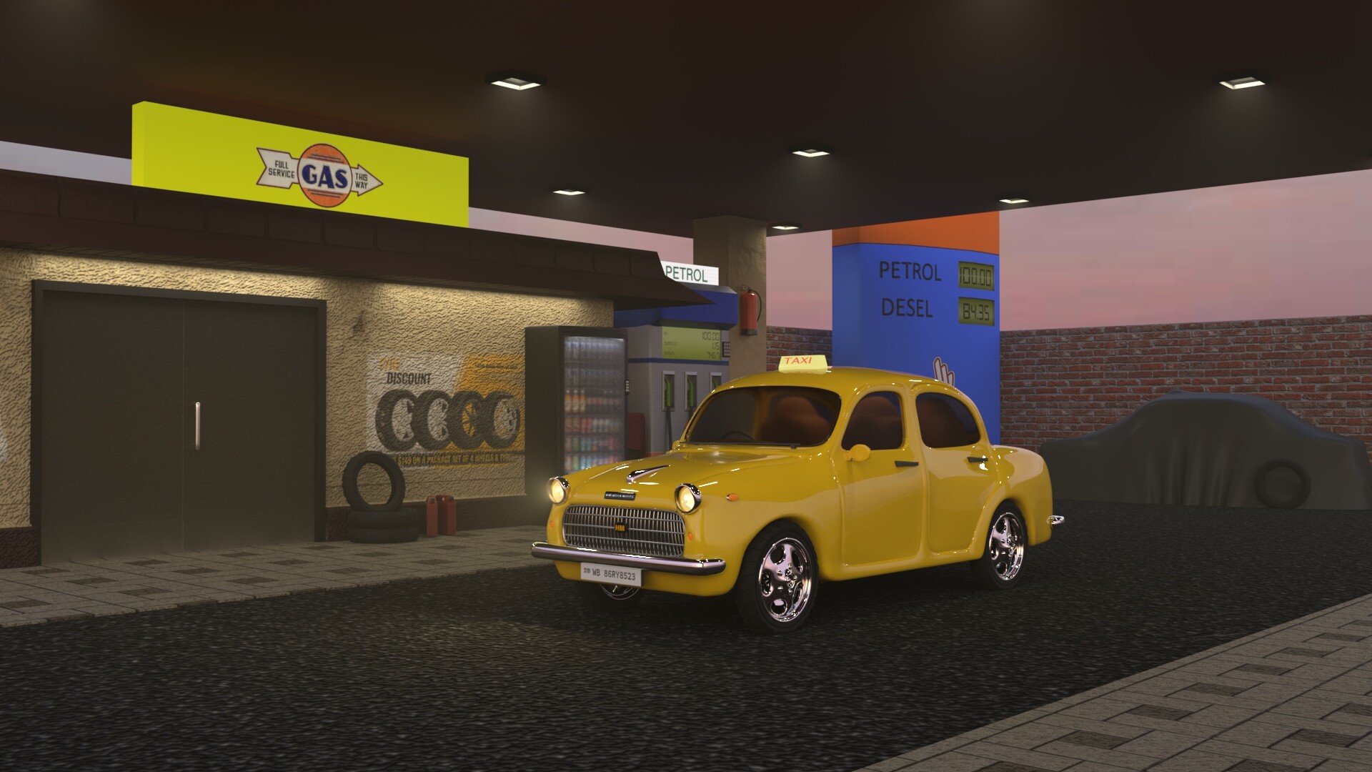 ArtStation - Gas Station with Taxi model