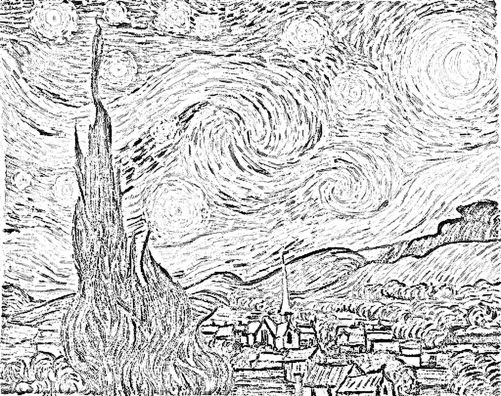 Starry Night Black And White