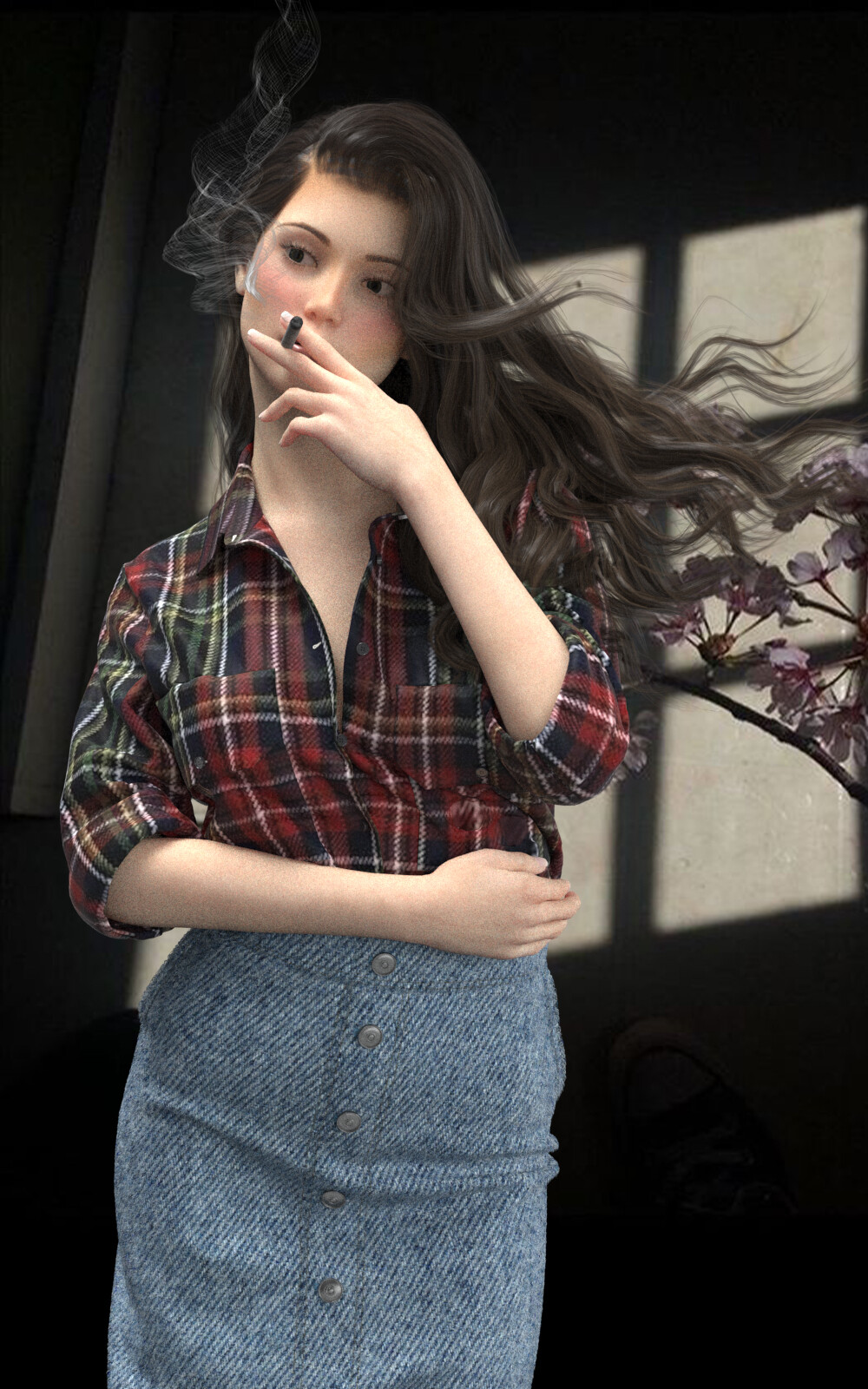 ArtStation - Smoking girl / denim skirt and shirt / Marvelous designer ...