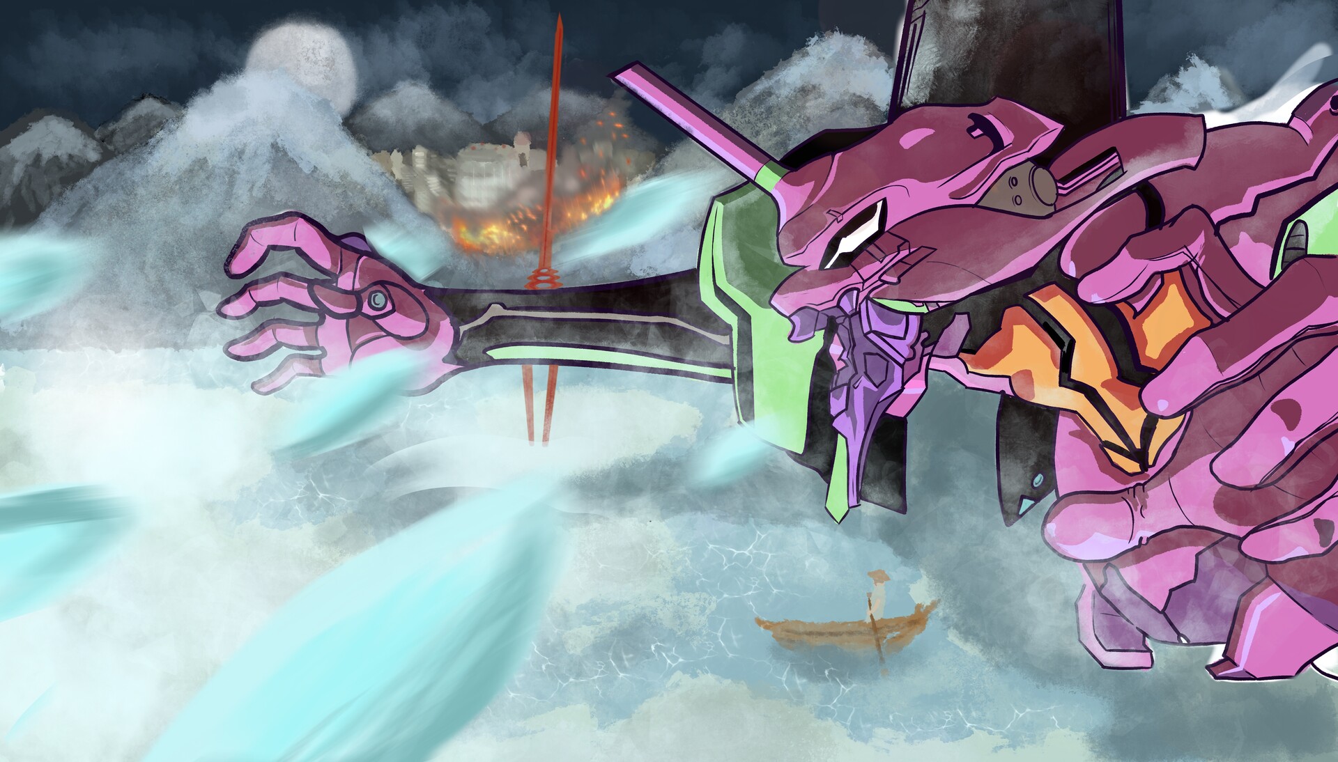 ArtStation - EVA 01’ in frost battle.