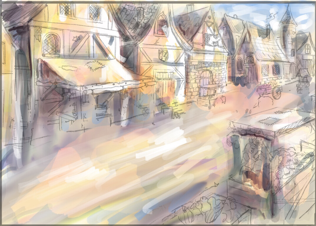 Medieval Marketplace Drawing