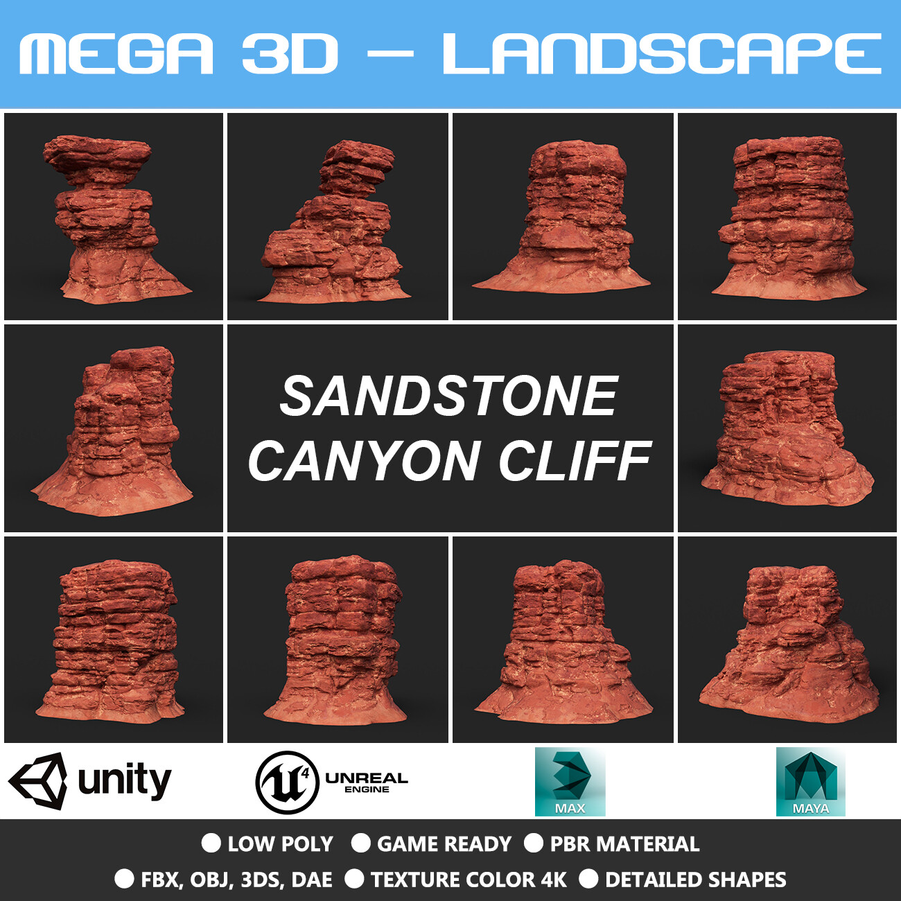 ArtStation - Low poly Sandstone Canyon Cliff 210907