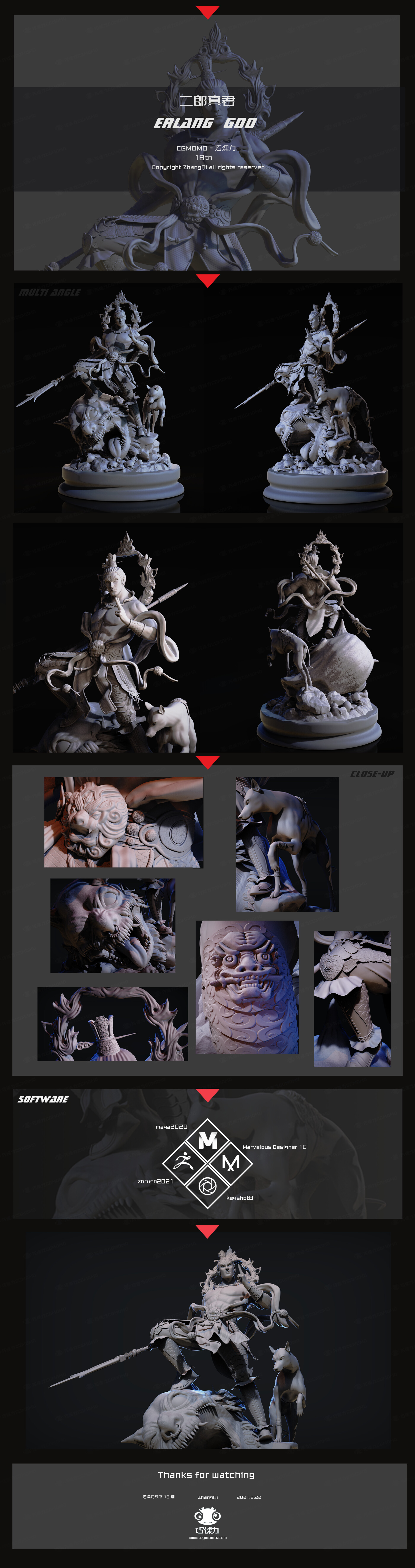 巧课力 CGmomo - 张琦-ZB雕刻-临摹作品《二郎真君》