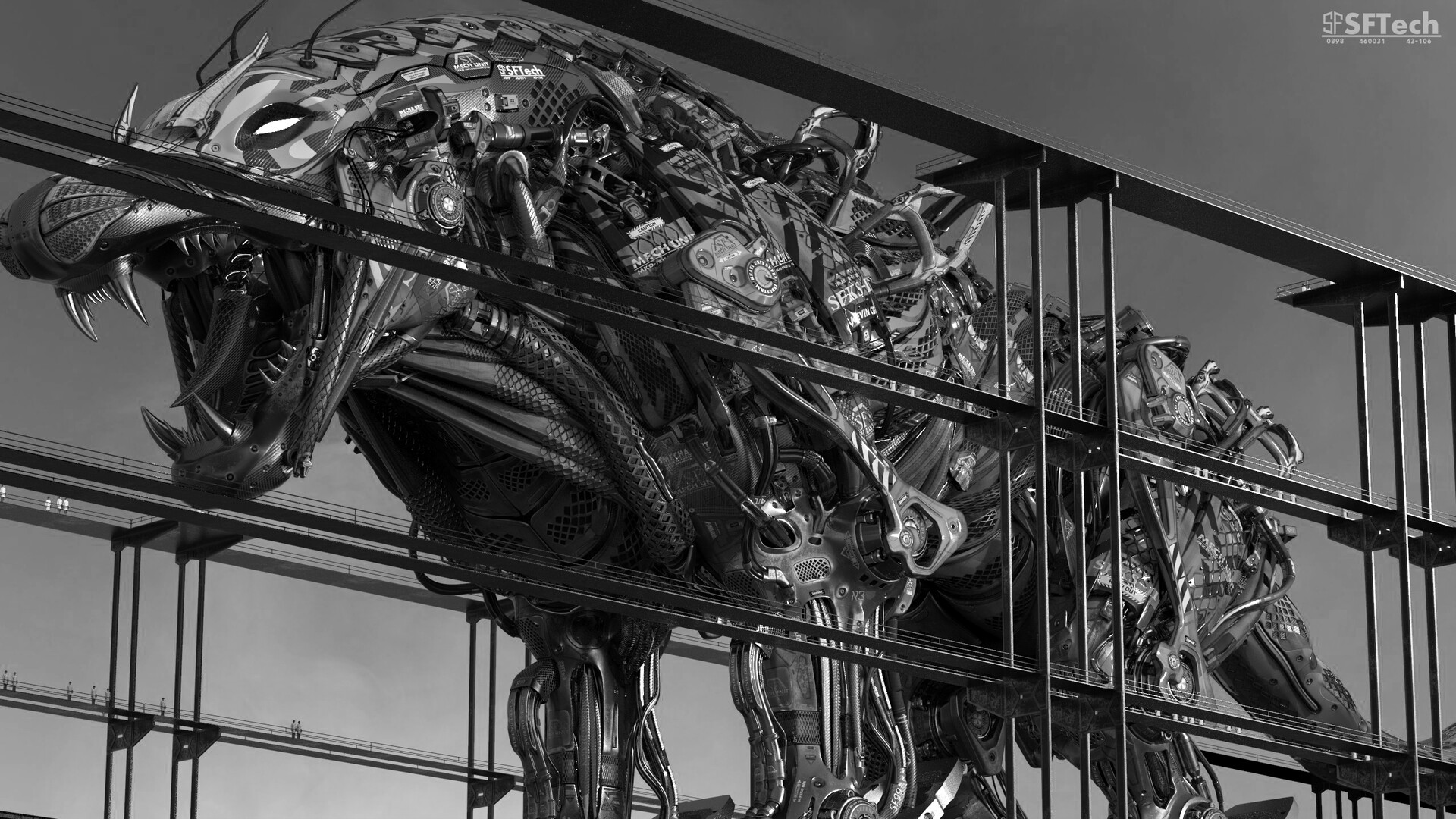 Su Feng - Final black-and-white rendering of mechanical tiger ...