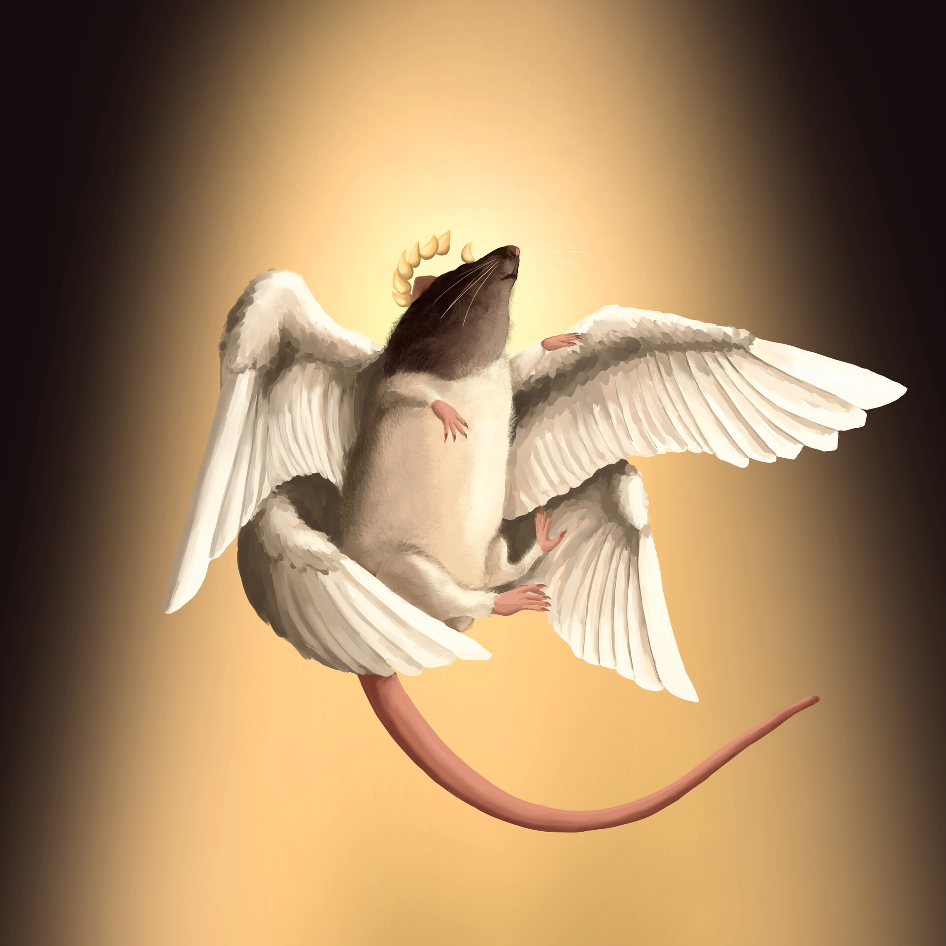 ArtStation - Rat with wings ascending to heaven painting