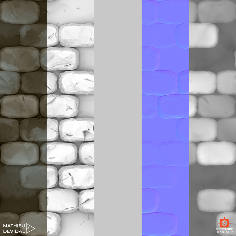 Mathieu Devidal - Stylized Stone Wall Material - Substance Designer