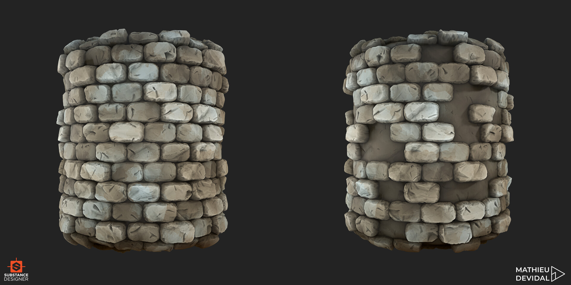 Mathieu Devidal - Stylized Stone Wall Material - Substance Designer