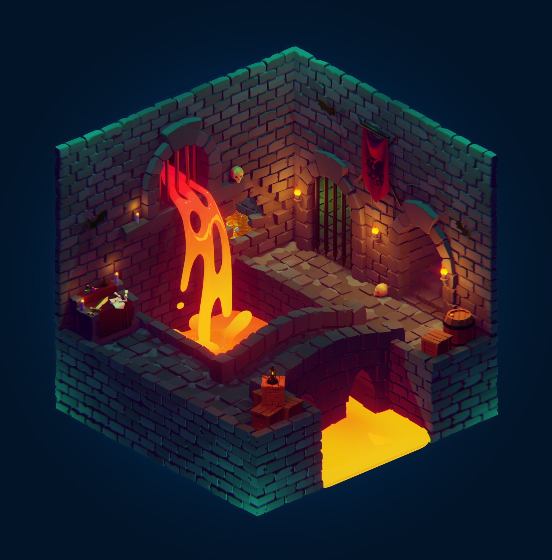 ArtStation - Stylized Lava Dungeon Diorama