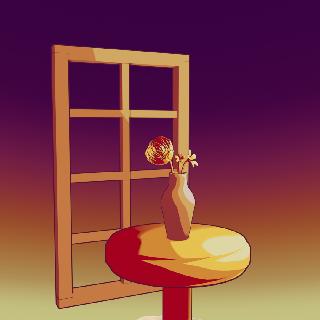 ArtStation - Flowers in a vase on a table next to the window