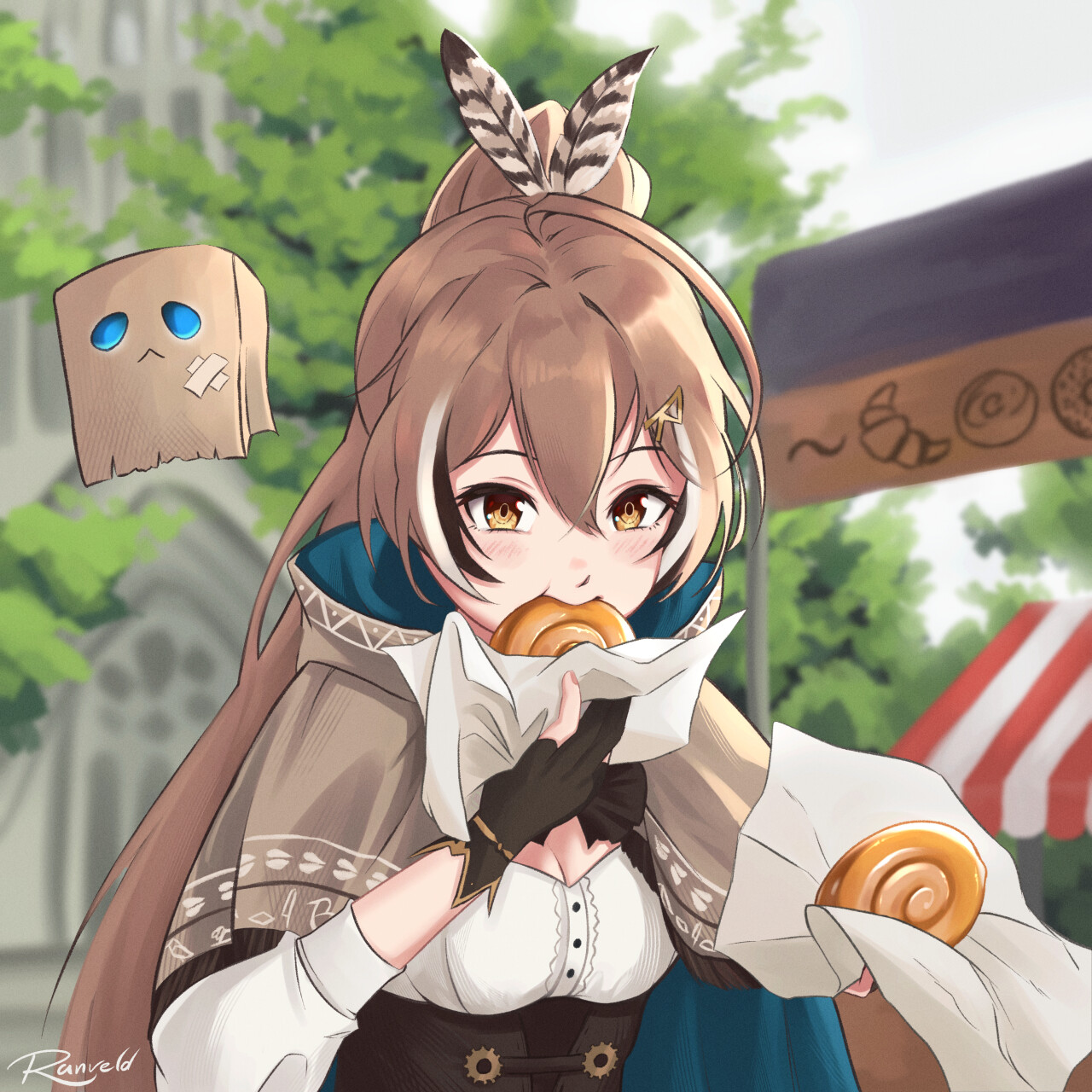 ArtStation - Nanashi Mumei eating a sweet roll