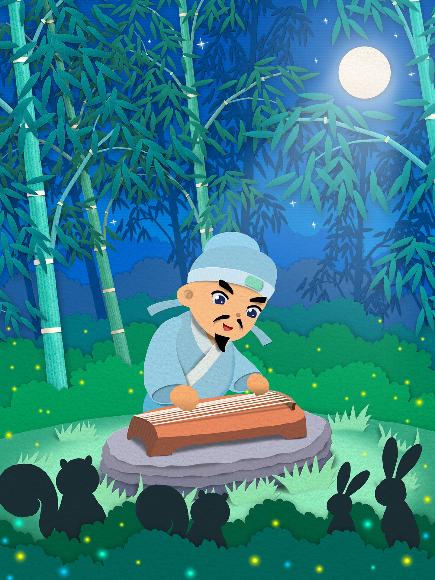 ArtStation - Chinese paper-cut style poetry illustration