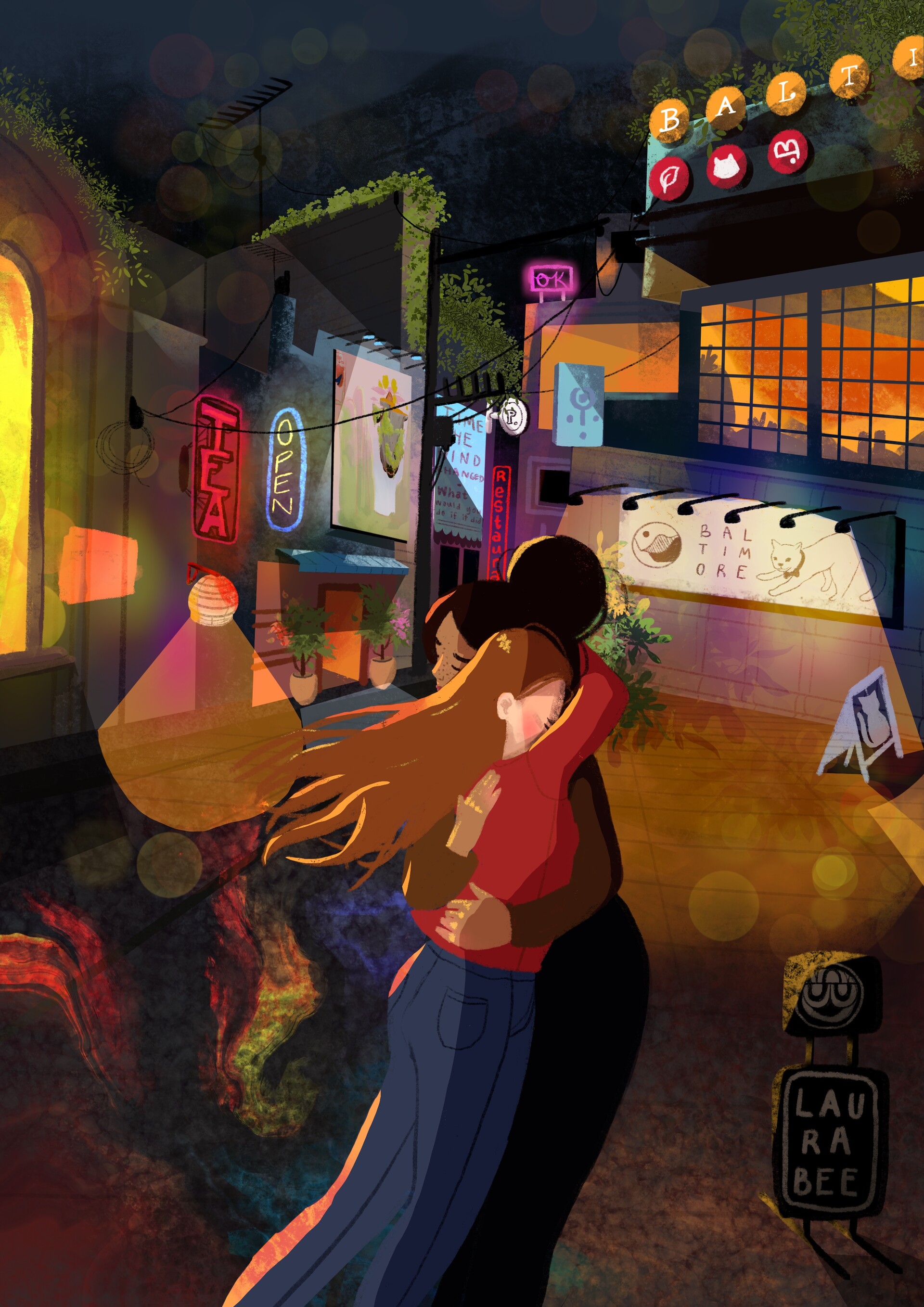 ArtStation - Night Time Embrace in City