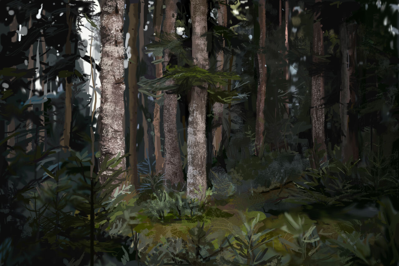 ArtStation - Birch trees digital painting