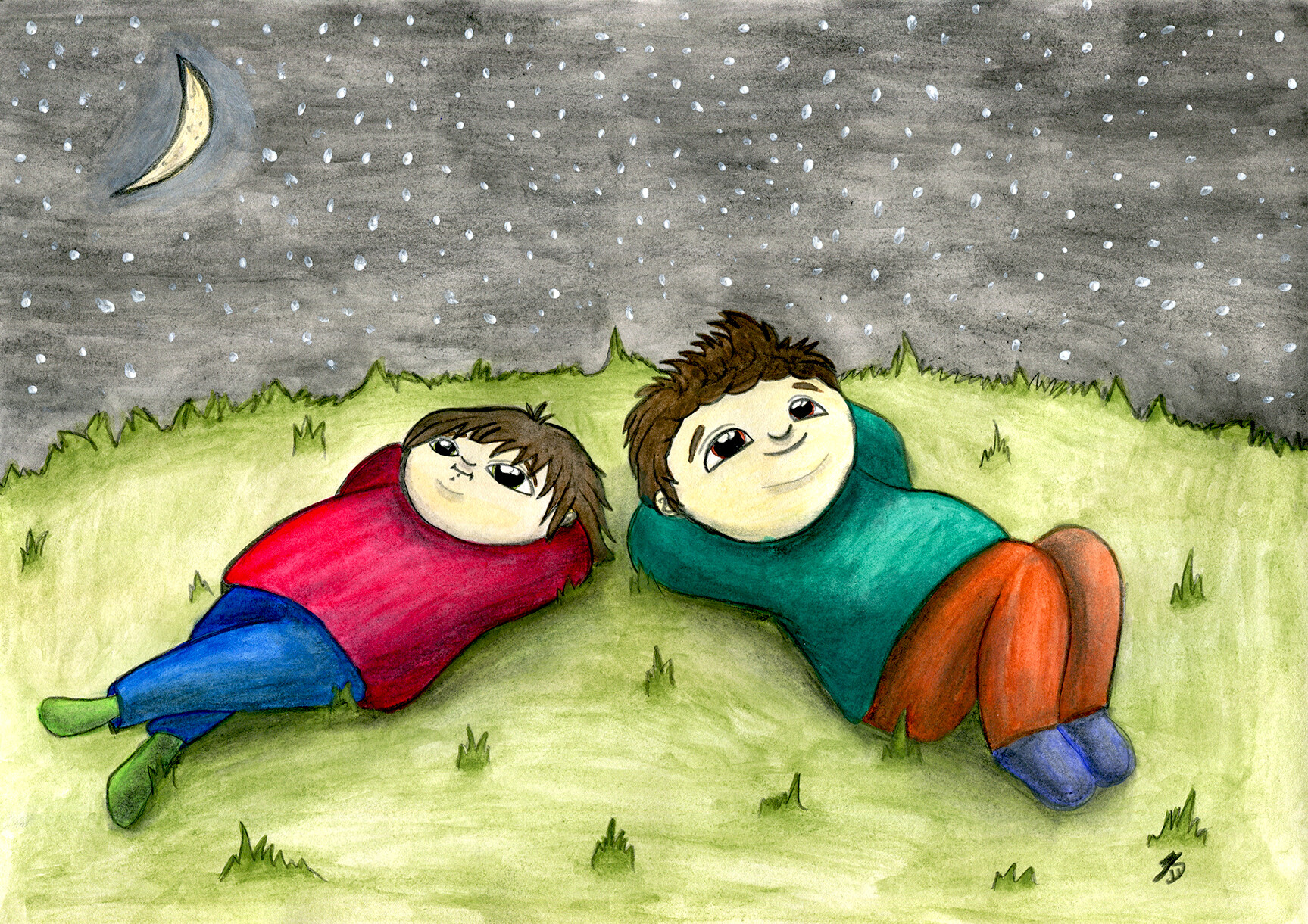 Couple Stargazing Drawing