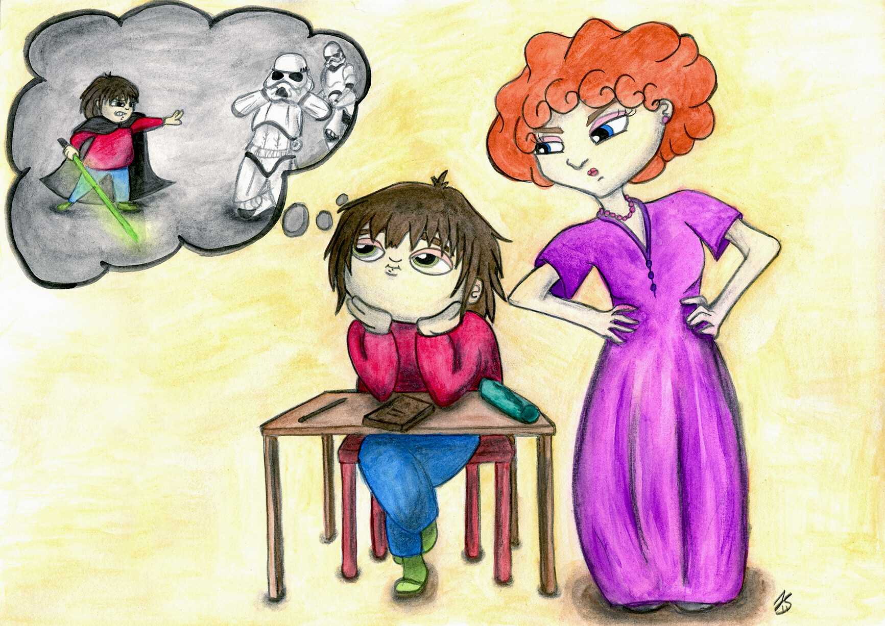 ArtStation - Daydreaming in class