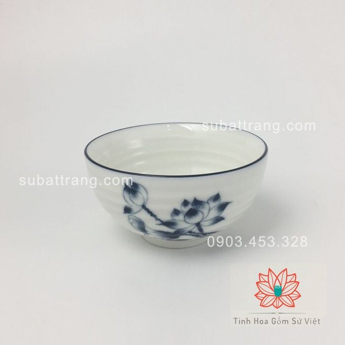 ArtStation - Bát ăn cơm men kem vẽ hoa sen lam cao cấp Bát Tràng