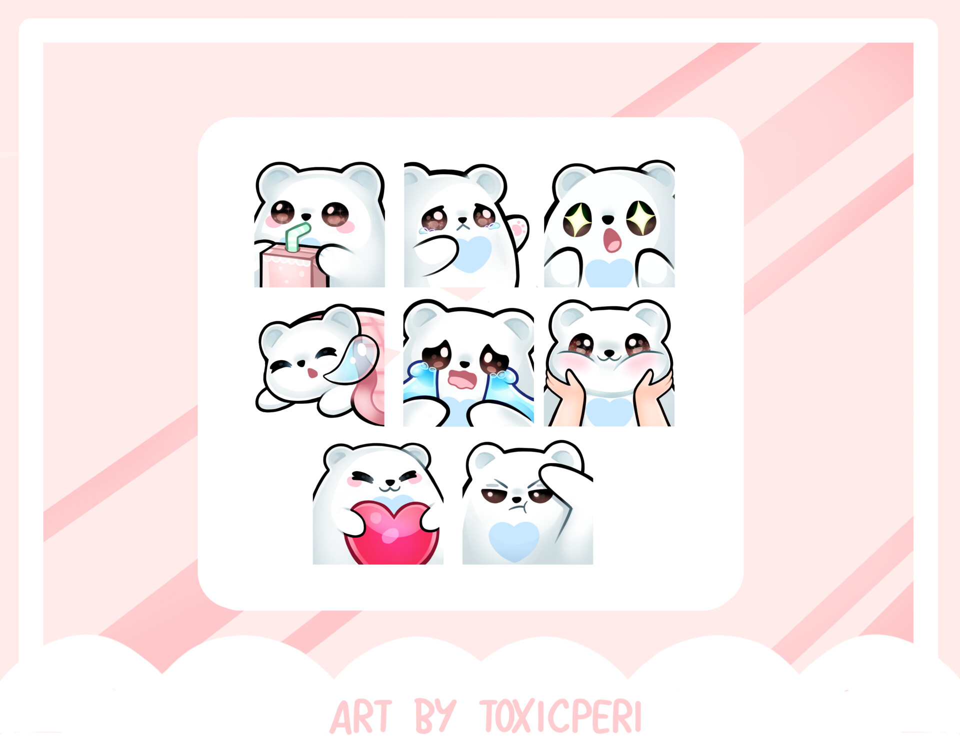 ToxicPeri ko-fi.com/toxicperi - white bear twitch emotes, squish, sip