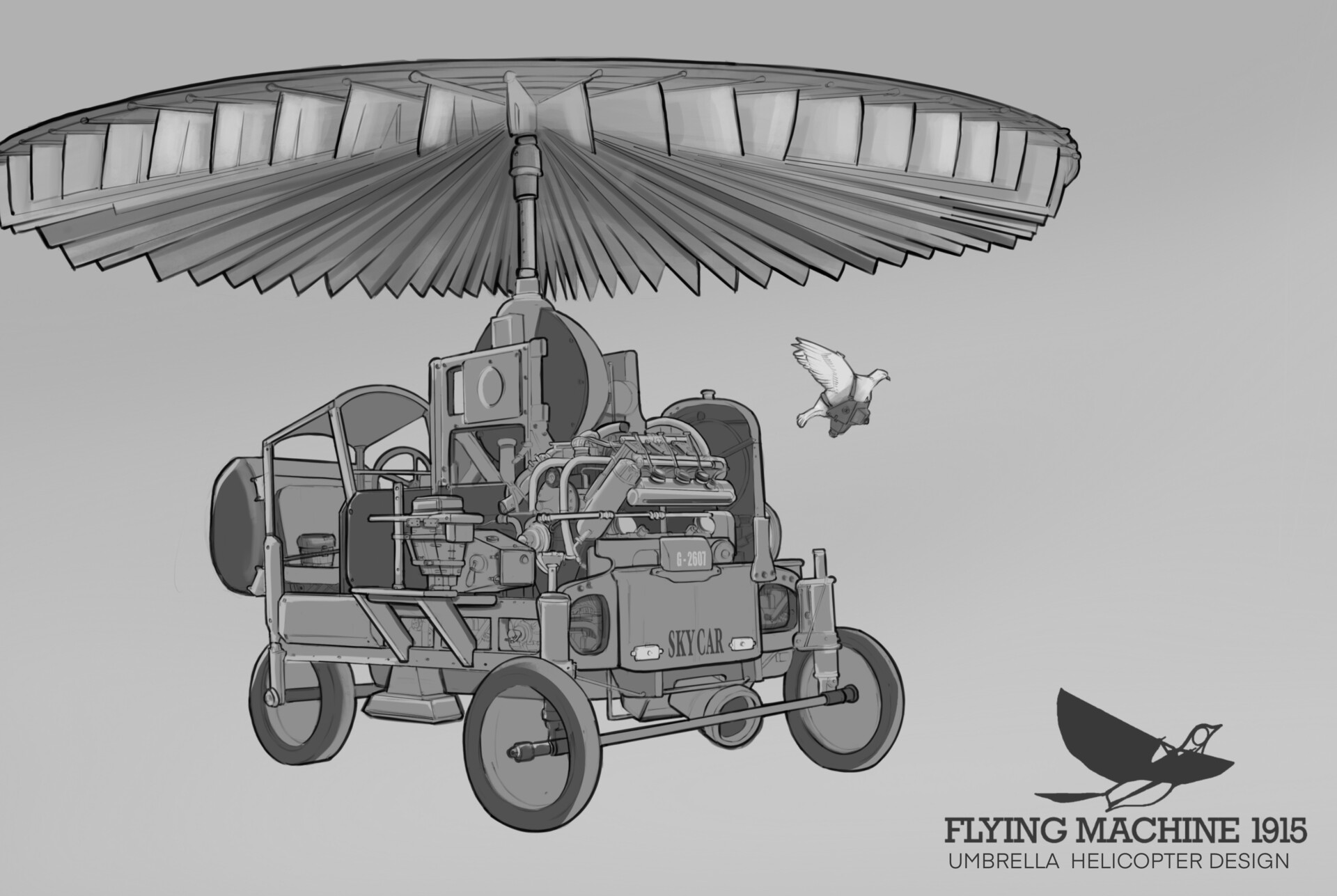 ArtStation - Flying Machine 1915- Umbrella Helicopter Design