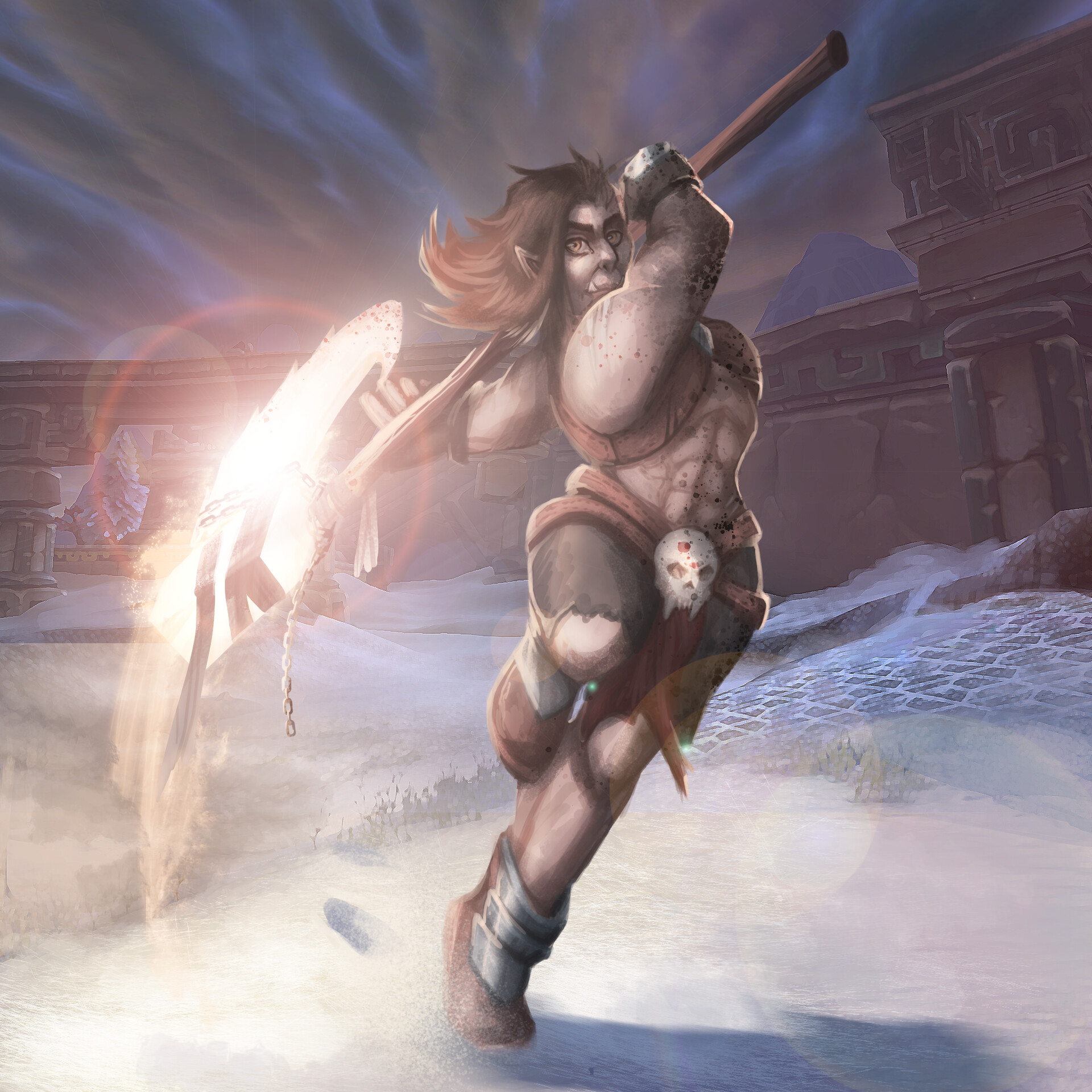 ArtStation - Orc-barbarian with active Radiant Weapon (d&d/Warcraft)