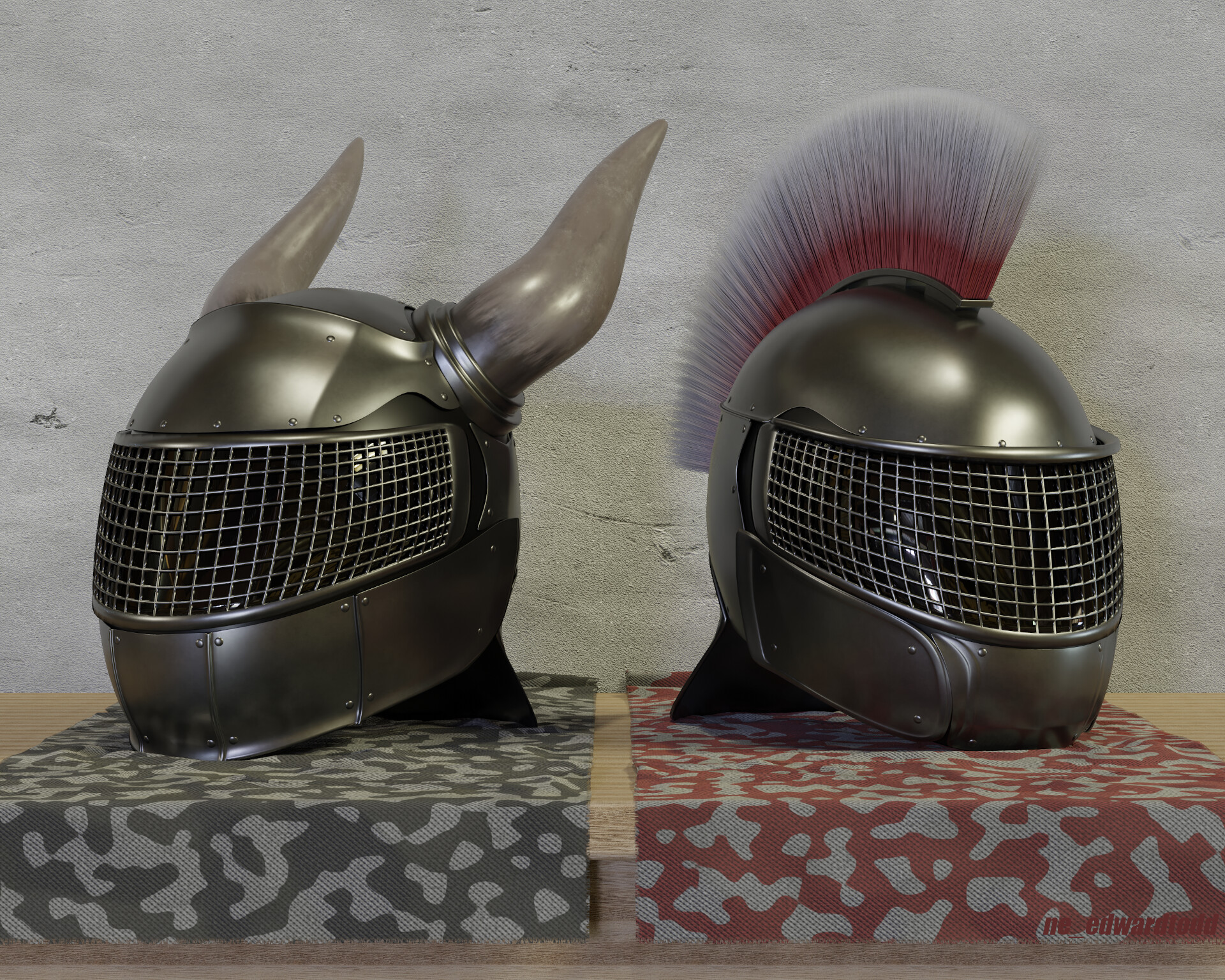ArtStation - Helmets "Bastard" (with horns) and "Mars" (with a crest).