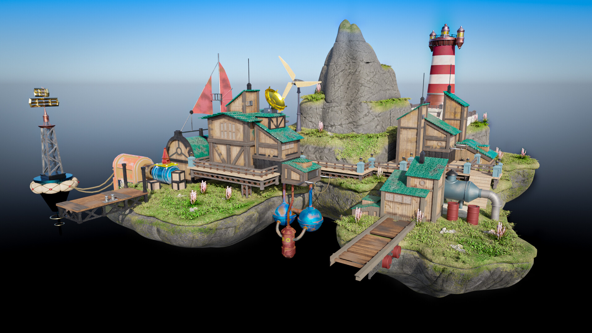 ArtStation - Industrial base on the floating islands