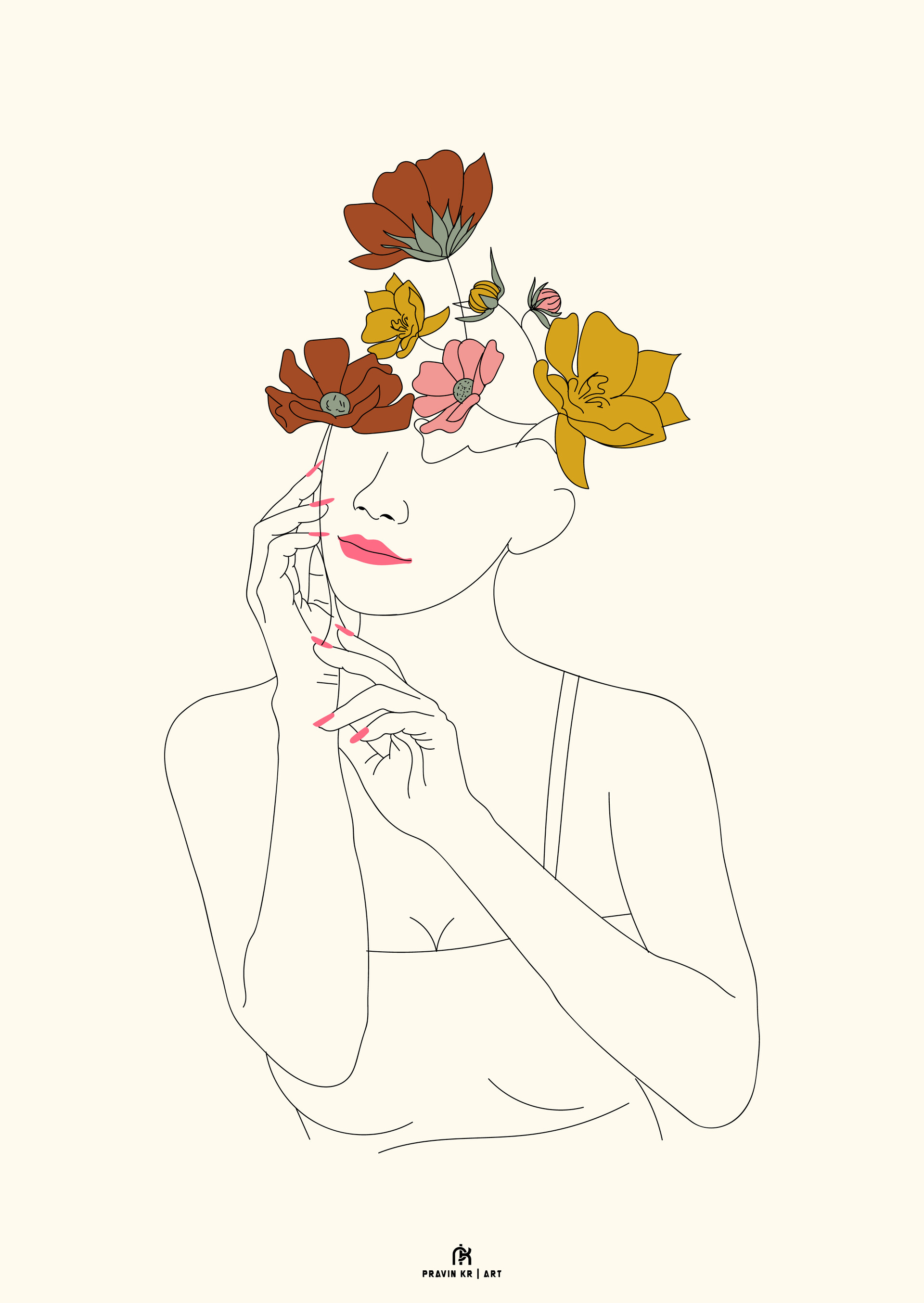 ArtStation - line art woman with flower