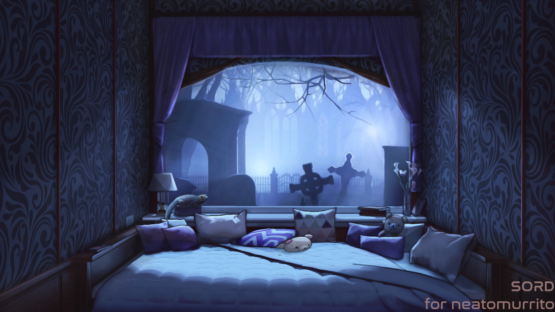 Alexander Sord - Visual Novel Illustration - Moonlit Graveyard Room ...
