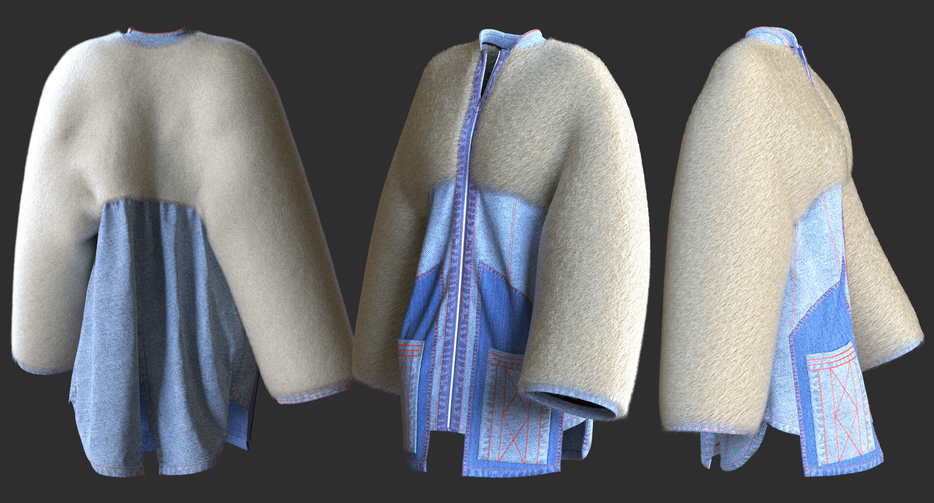 ArtStation - Denim shirt with fur insert /Marvelous Designer/