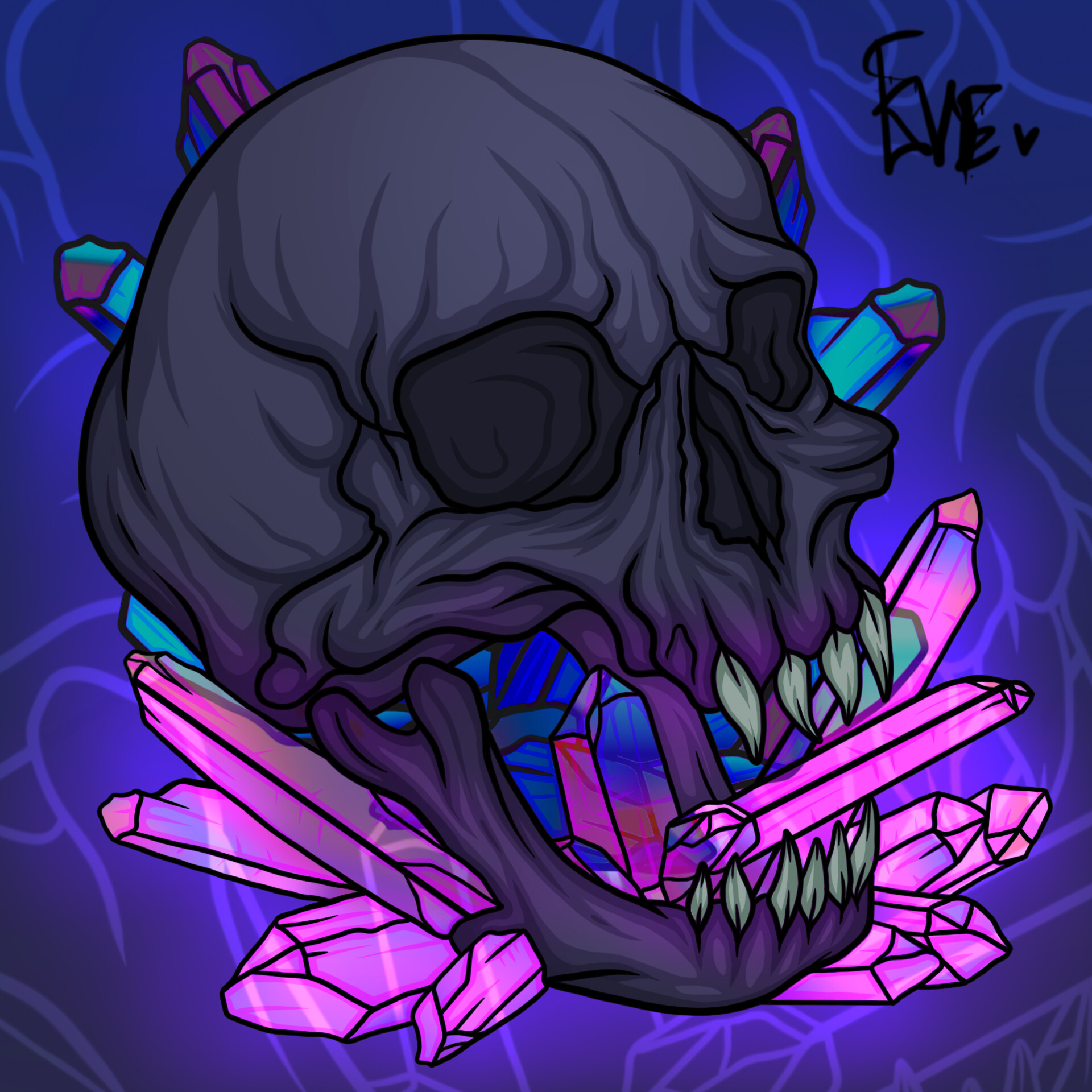 ArtStation - Skull with crystals for Inktober